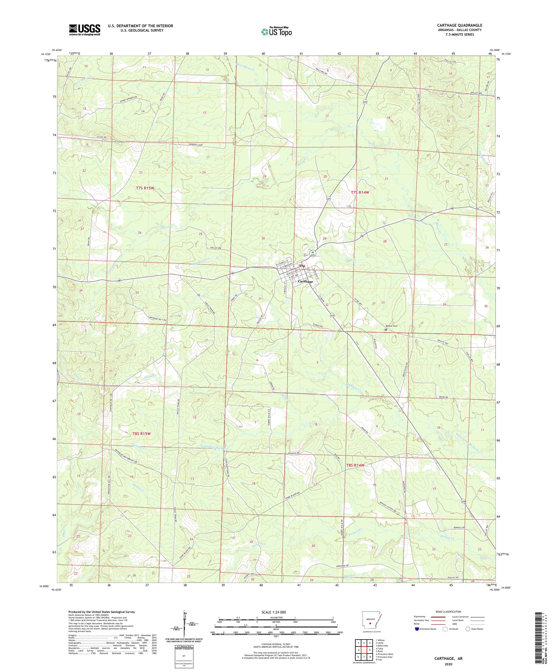 Carthage Arkansas US Topo Map – MyTopo Map Store