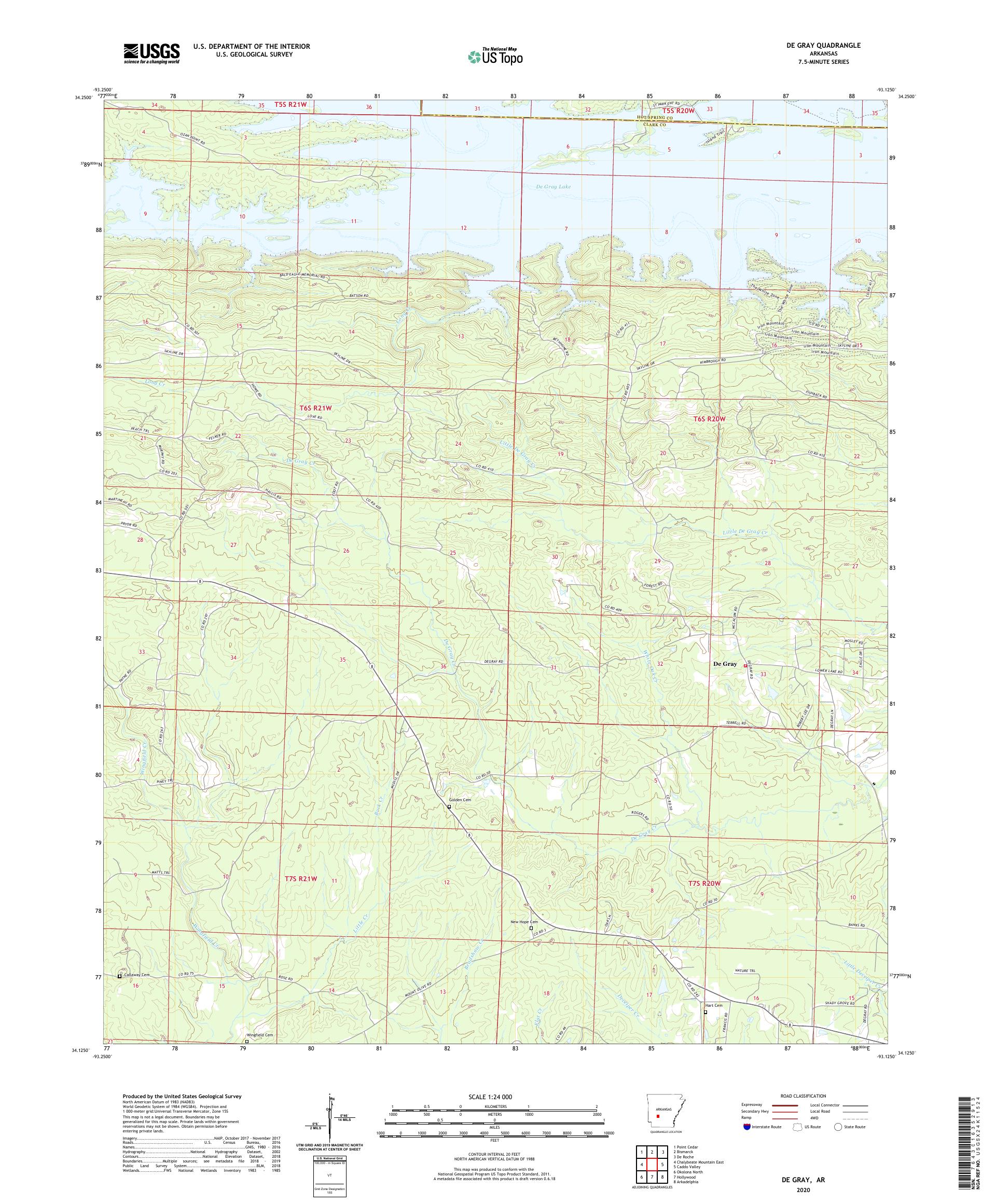 De Gray Arkansas US Topo Map – MyTopo Map Store