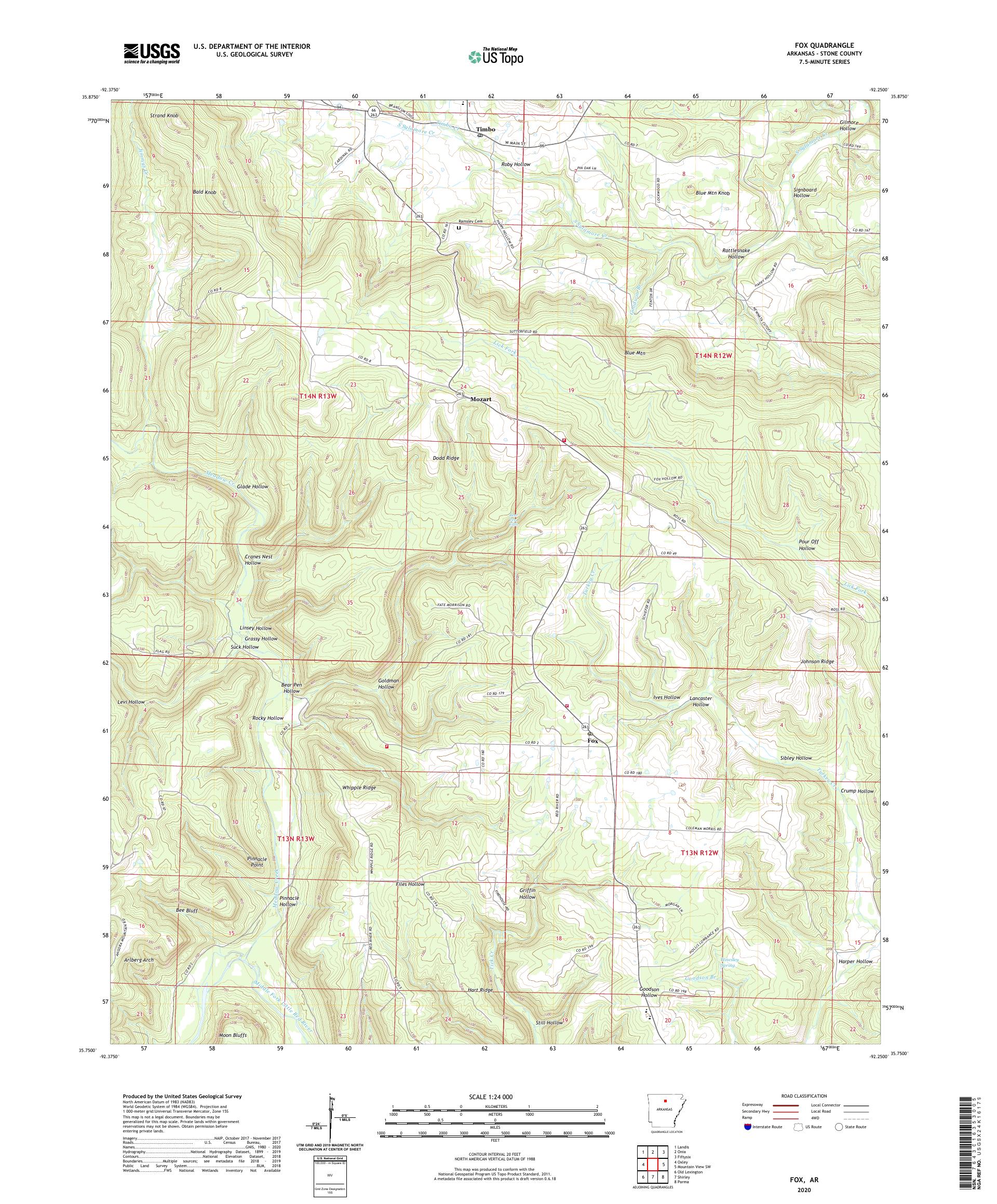 Fox Arkansas US Topo Map – MyTopo Map Store