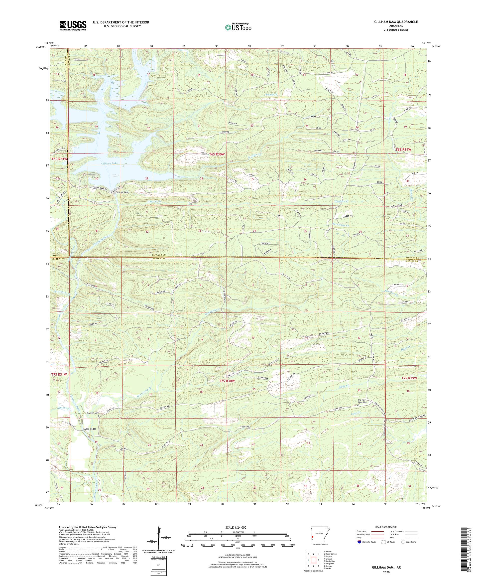 Gillham Dam Arkansas US Topo Map – MyTopo Map Store