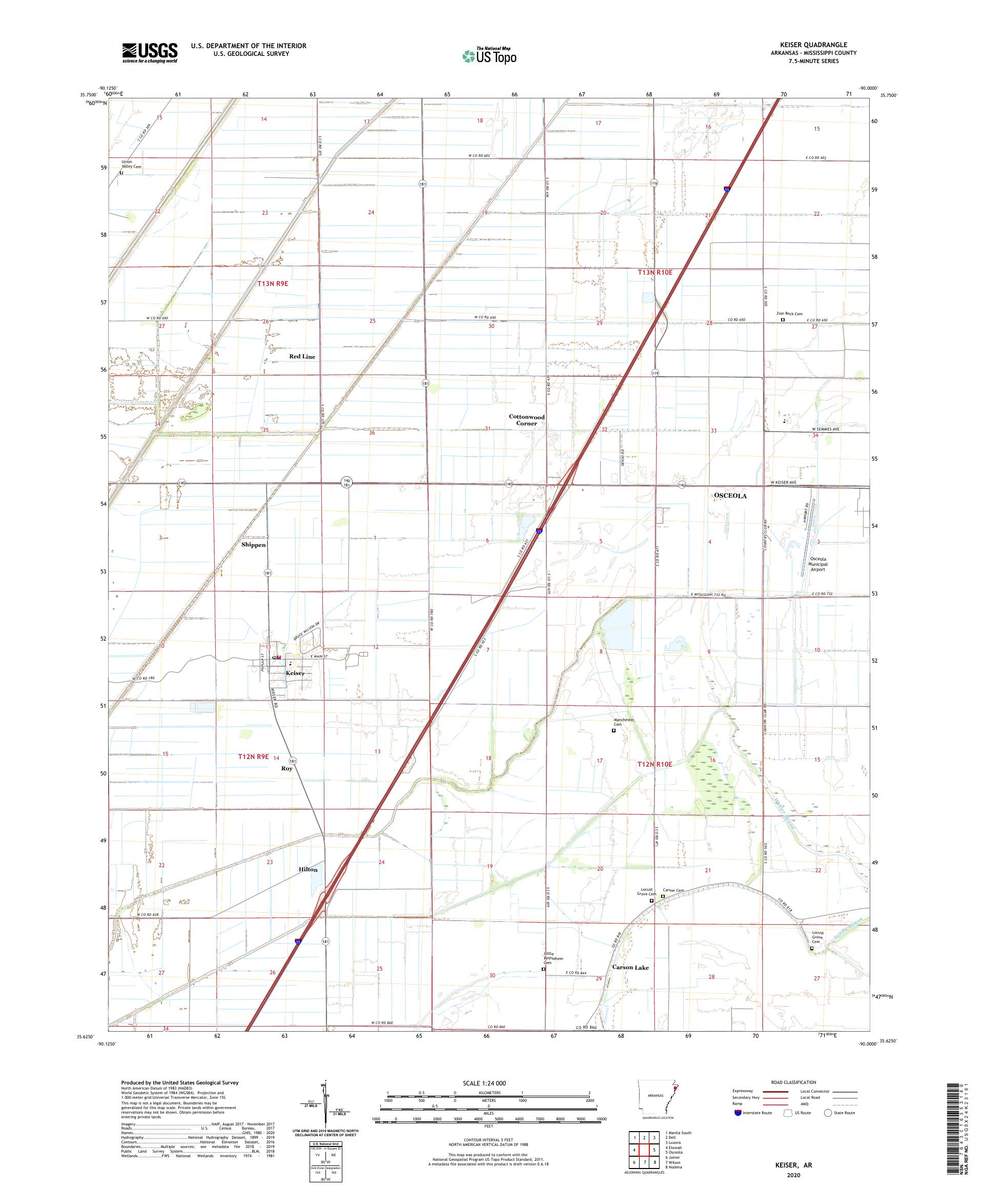 Keiser Arkansas US Topo Map – MyTopo Map Store