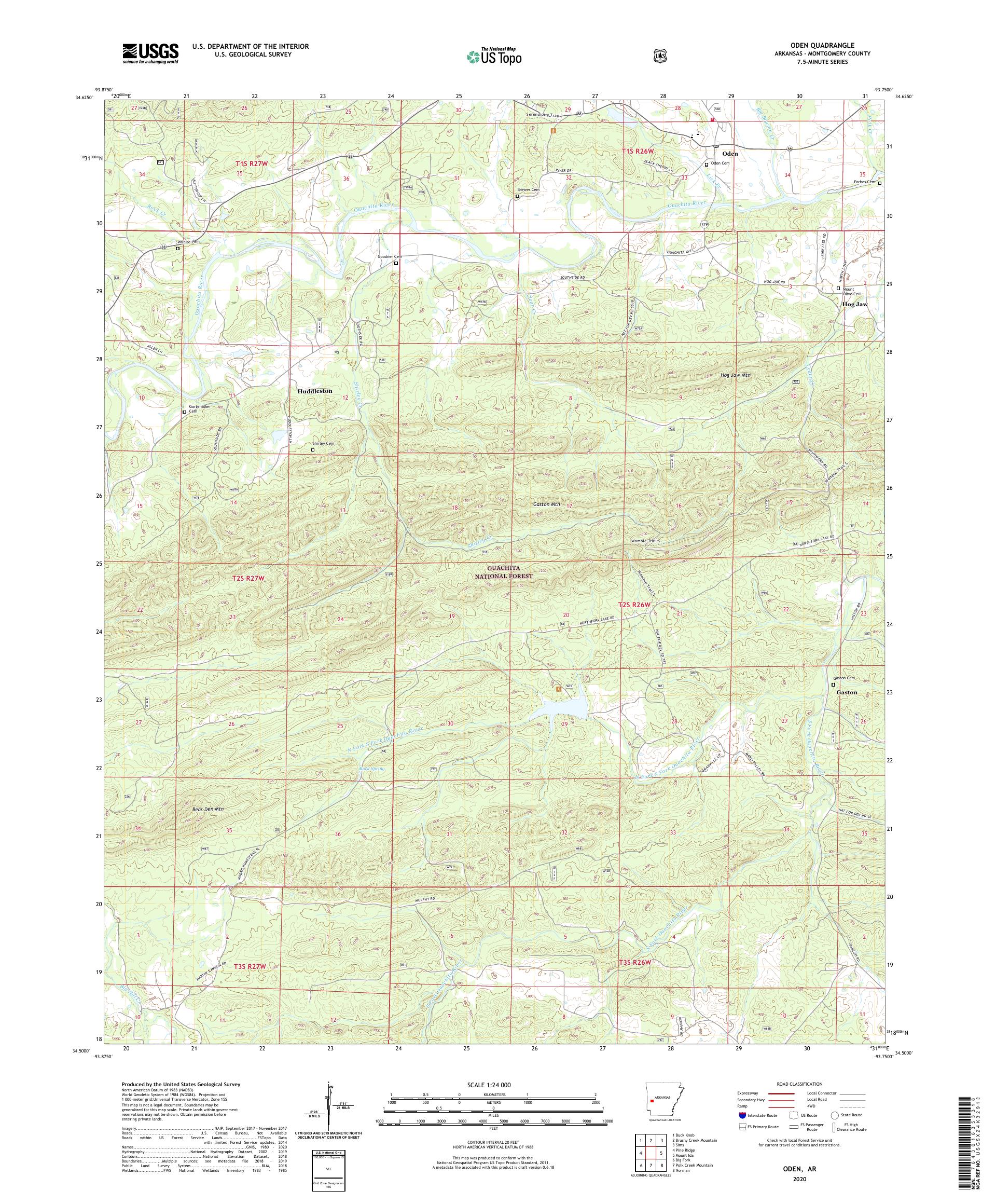 Oden Arkansas US Topo Map – MyTopo Map Store