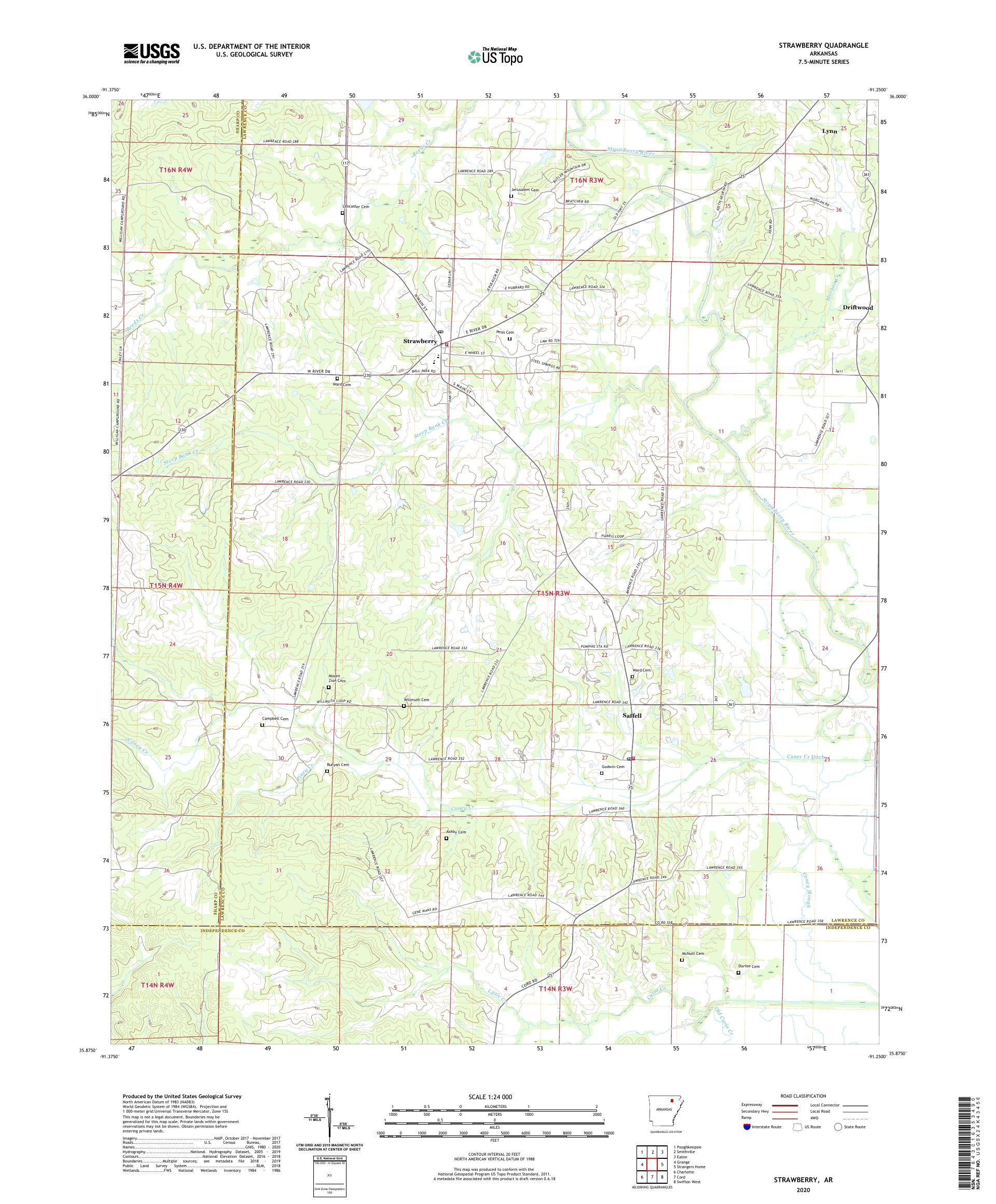 Strawberry Arkansas US Topo Map – MyTopo Map Store