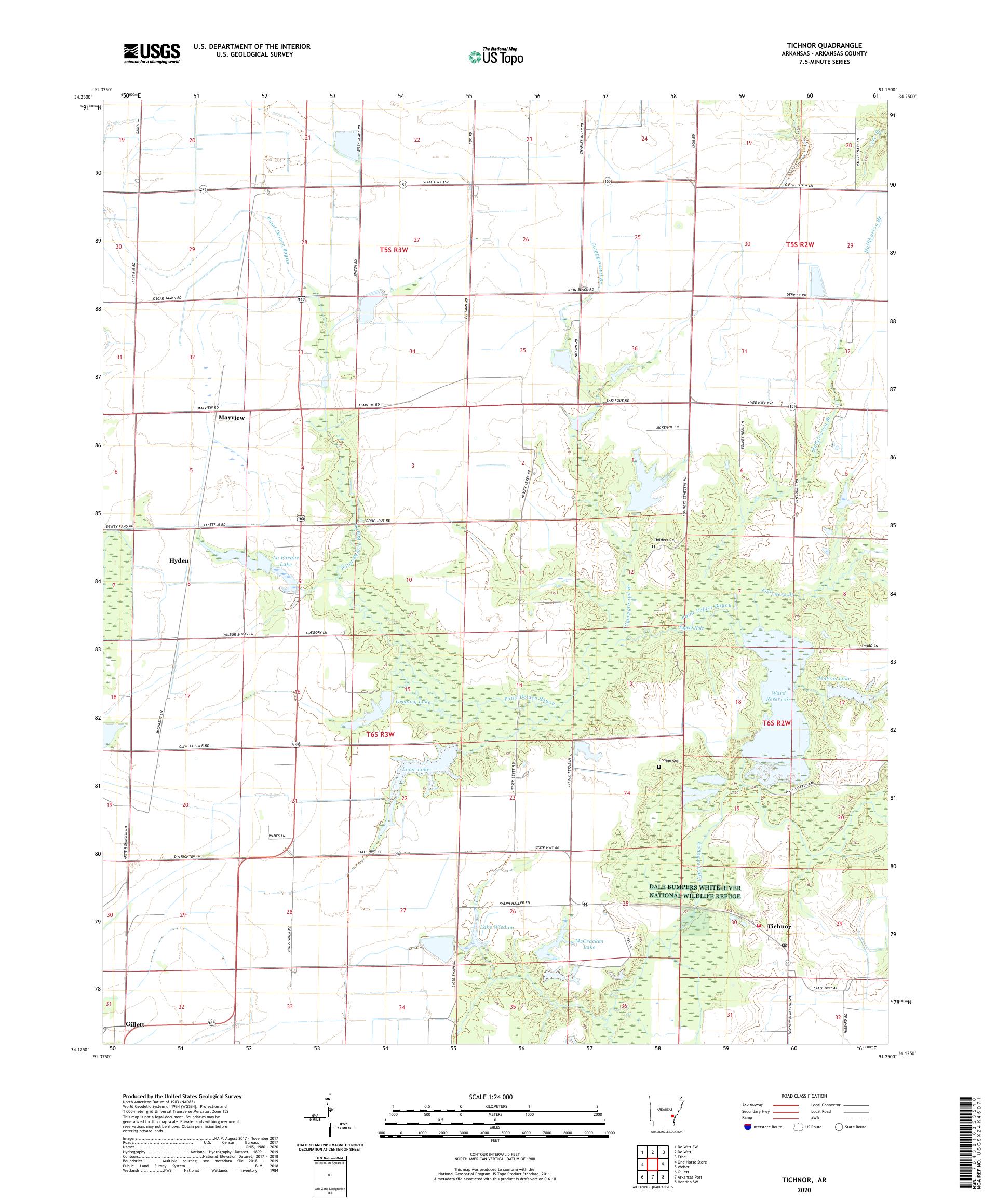 Tichnor Arkansas US Topo Map – MyTopo Map Store