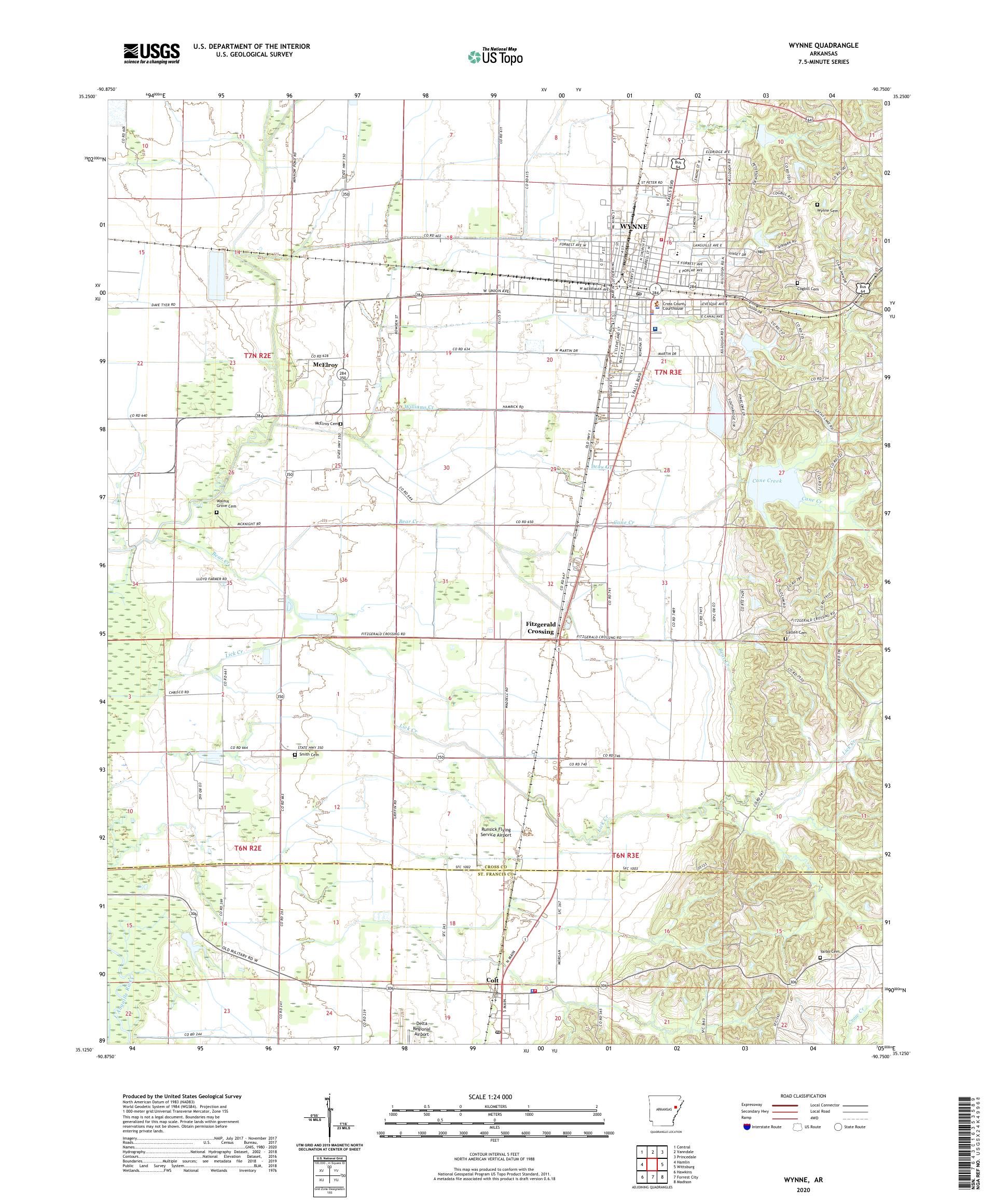 Wynne Arkansas US Topo Map – MyTopo Map Store