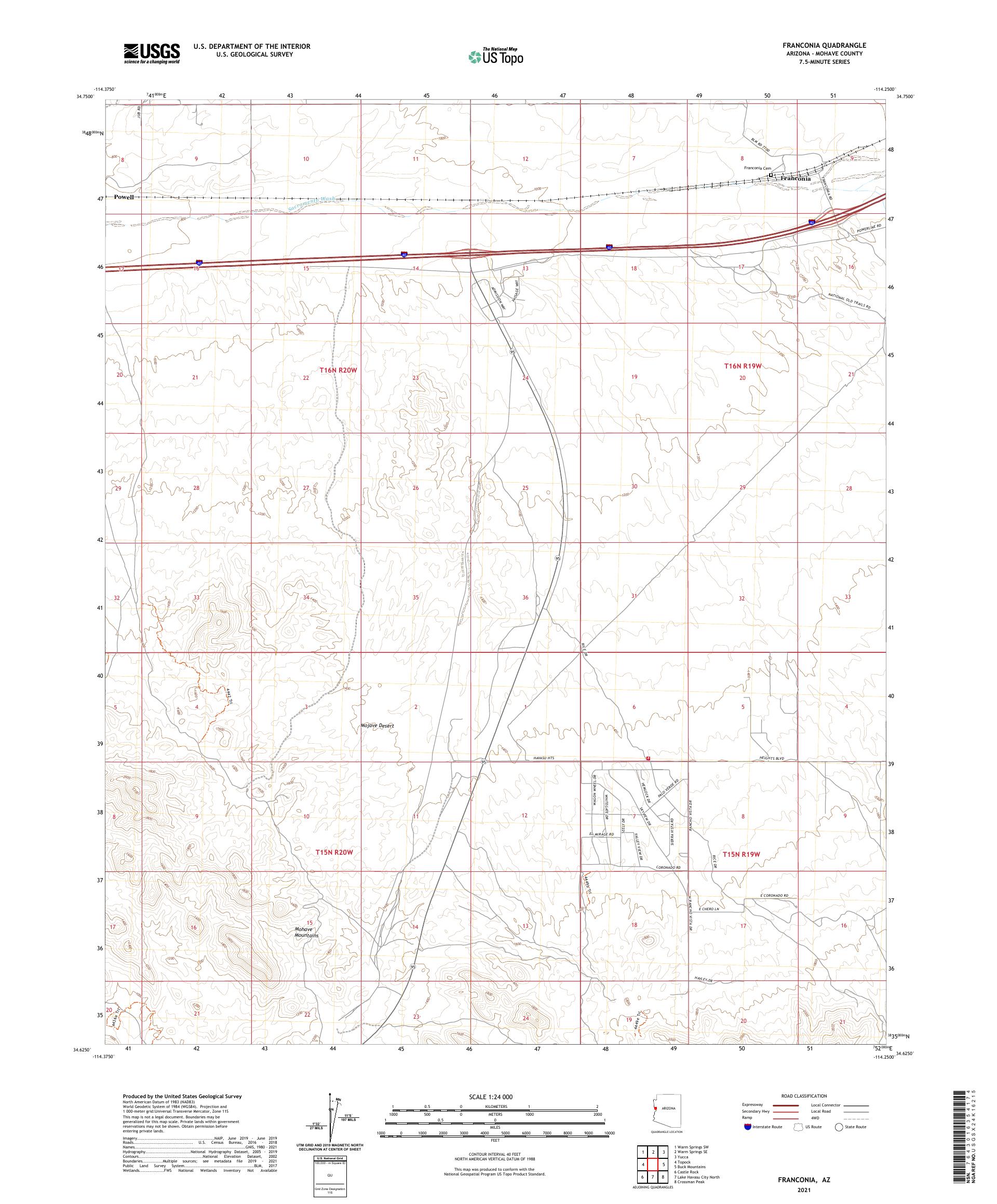 Franconia Arizona US Topo Map – MyTopo Map Store