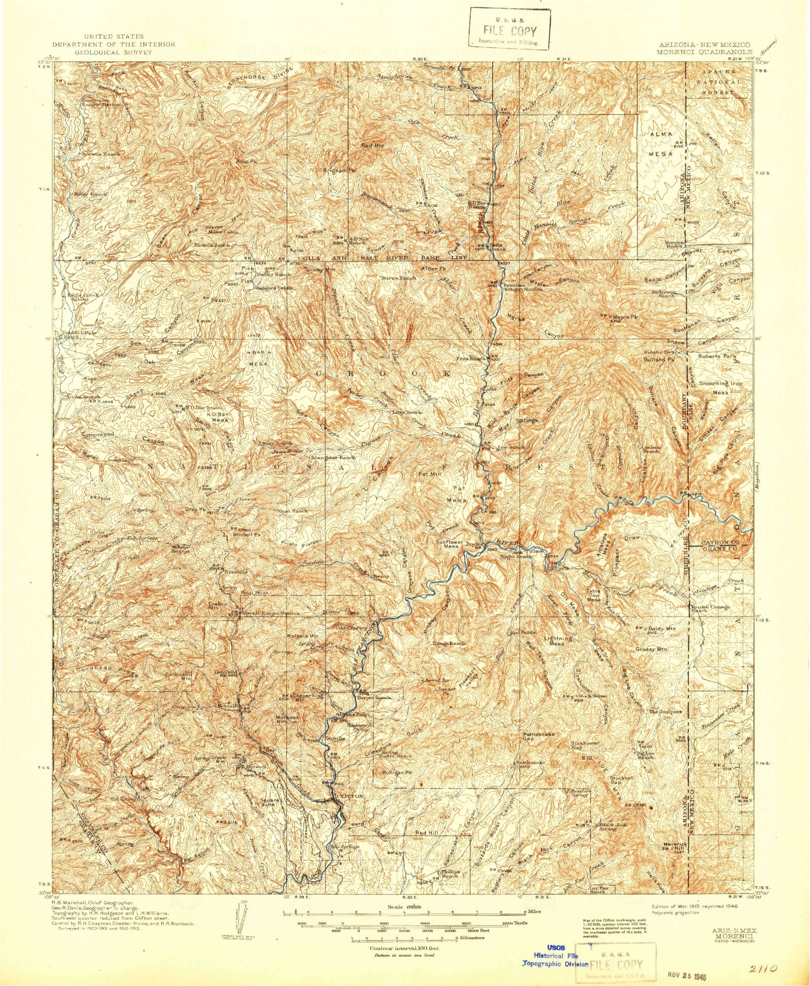 Historic 1915 Morenci Arizona 30'x30' Topo Map – MyTopo Map Store
