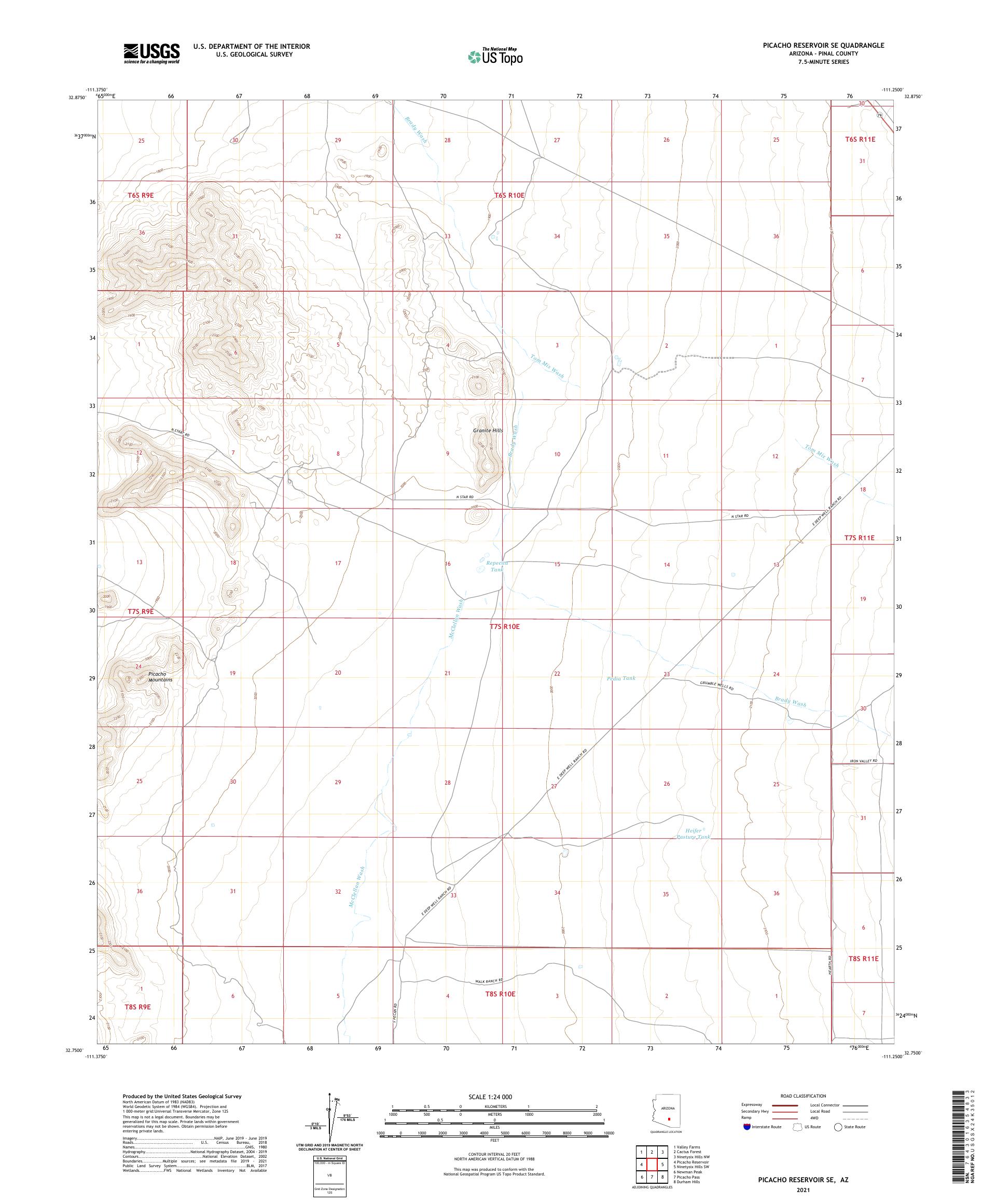 Picacho Reservoir SE Arizona US Topo Map – MyTopo Map Store