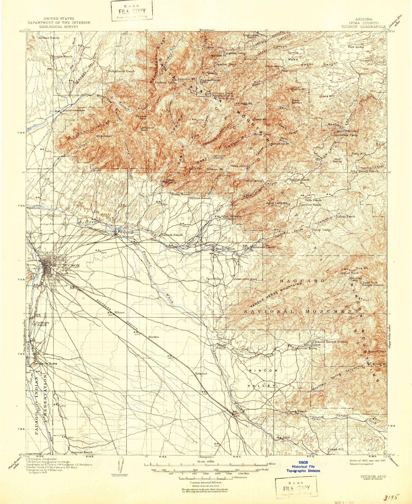 Historic 1905 Tucson Arizona 30'x30' Topo Map – MyTopo Map Store