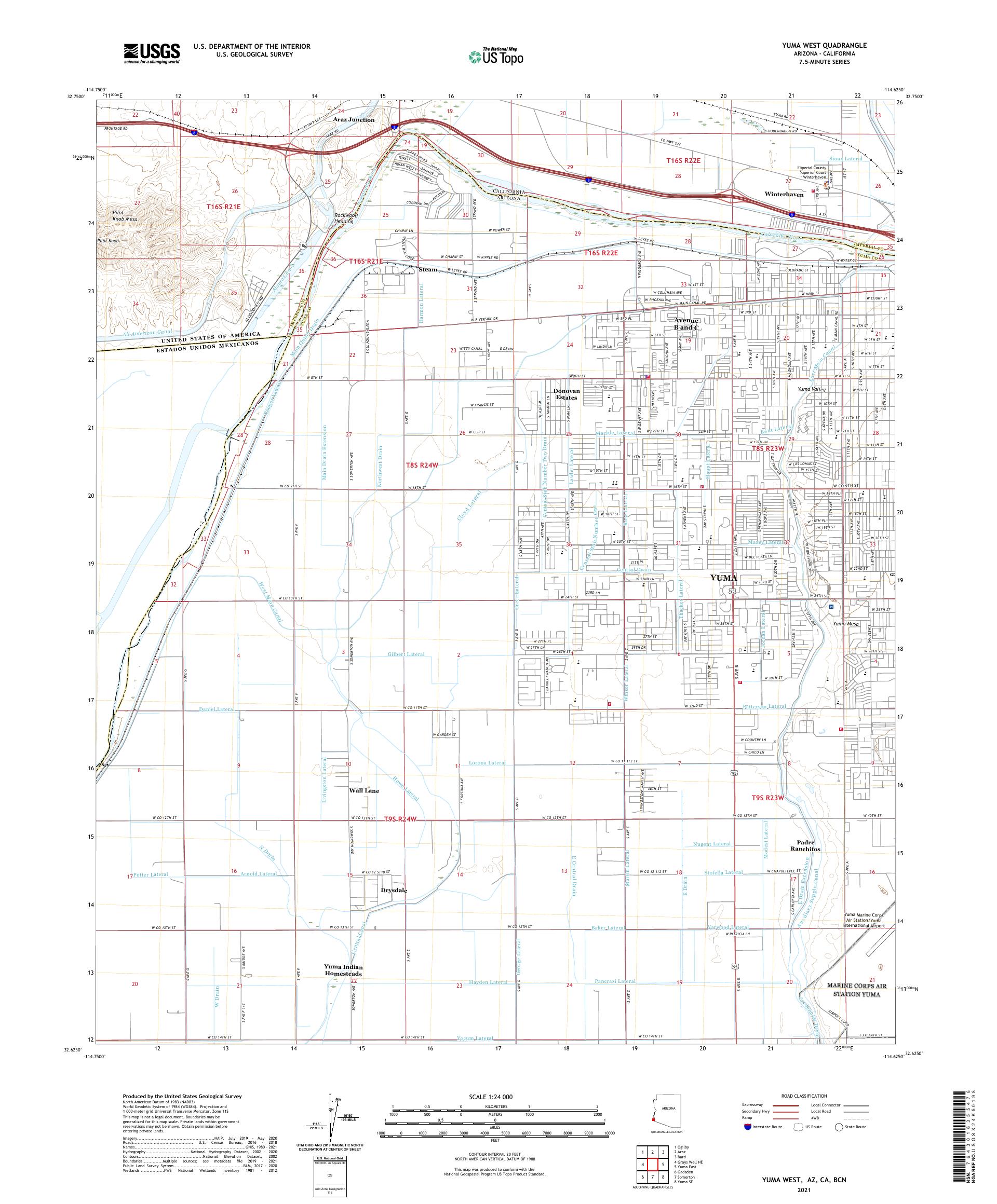 Yuma West Arizona US Topo Map – MyTopo Map Store