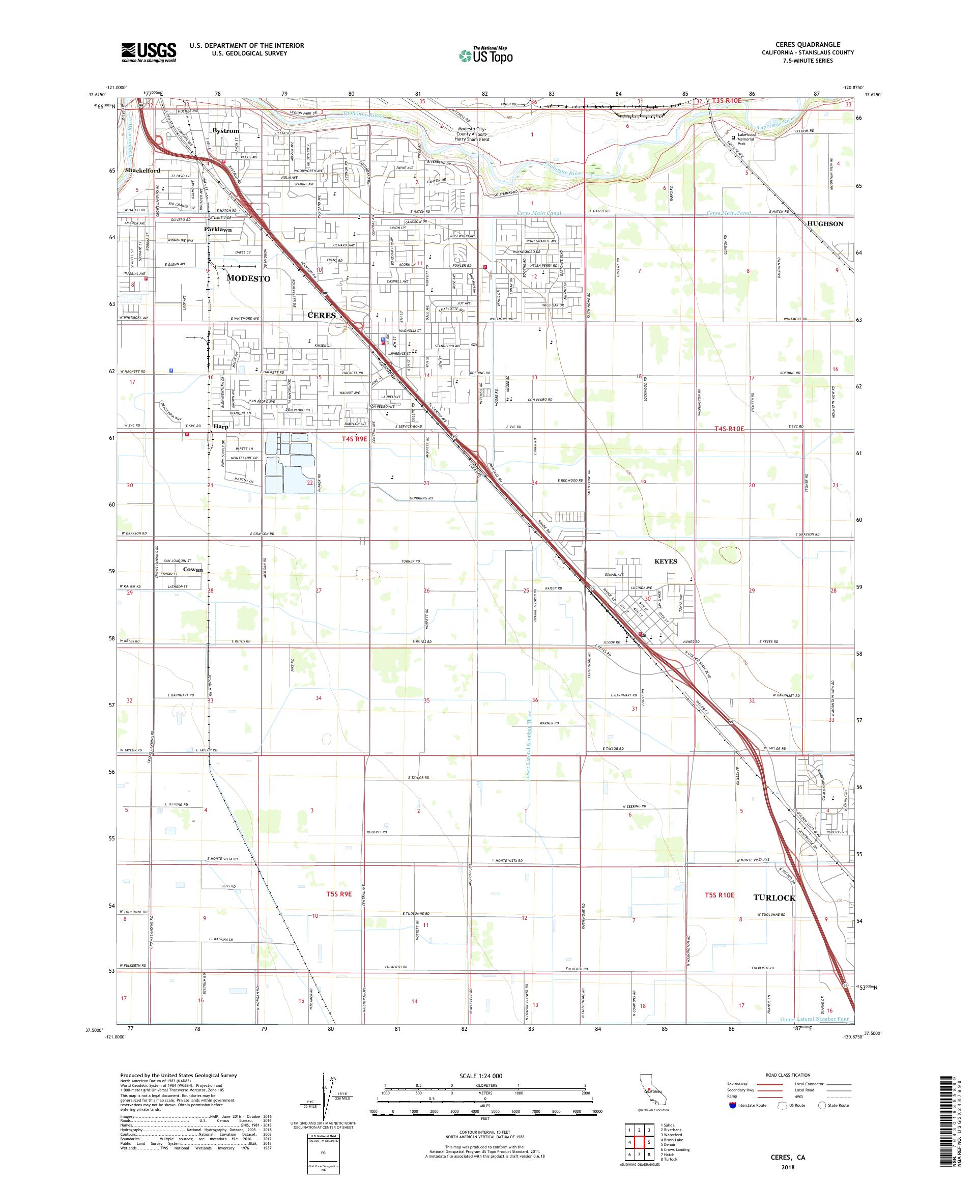 Ceres California US Topo Map – MyTopo Map Store