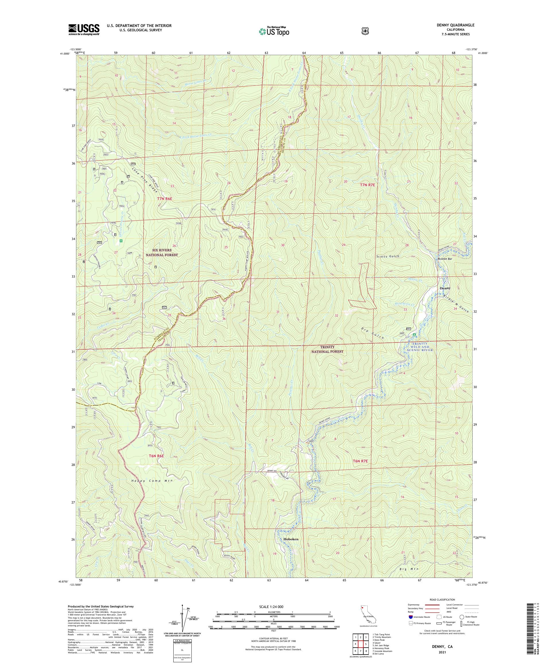 Denny California US Topo Map – MyTopo Map Store