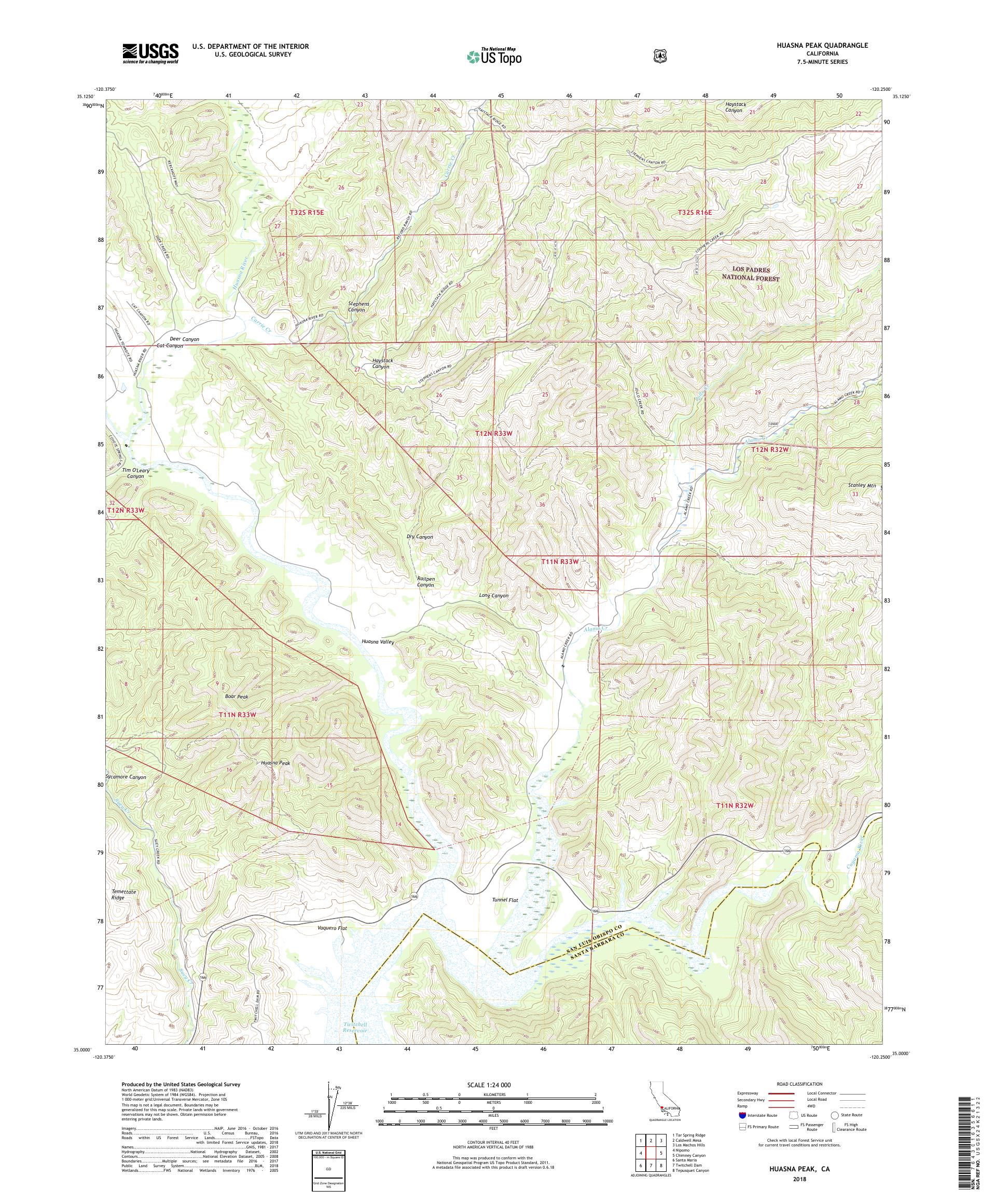 Huasna Peak California US Topo Map – MyTopo Map Store
