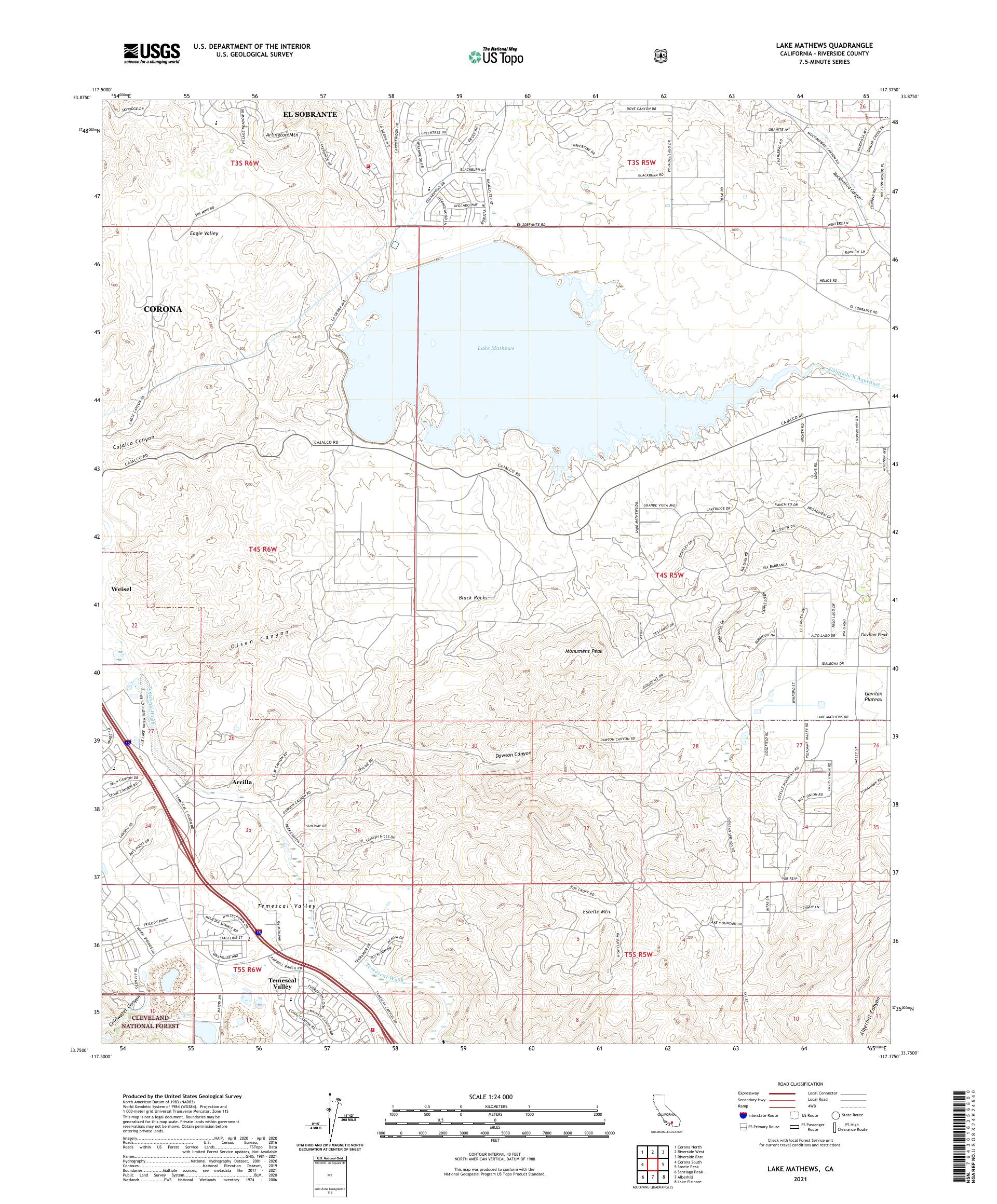 Lake Mathews California US Topo Map – MyTopo Map Store