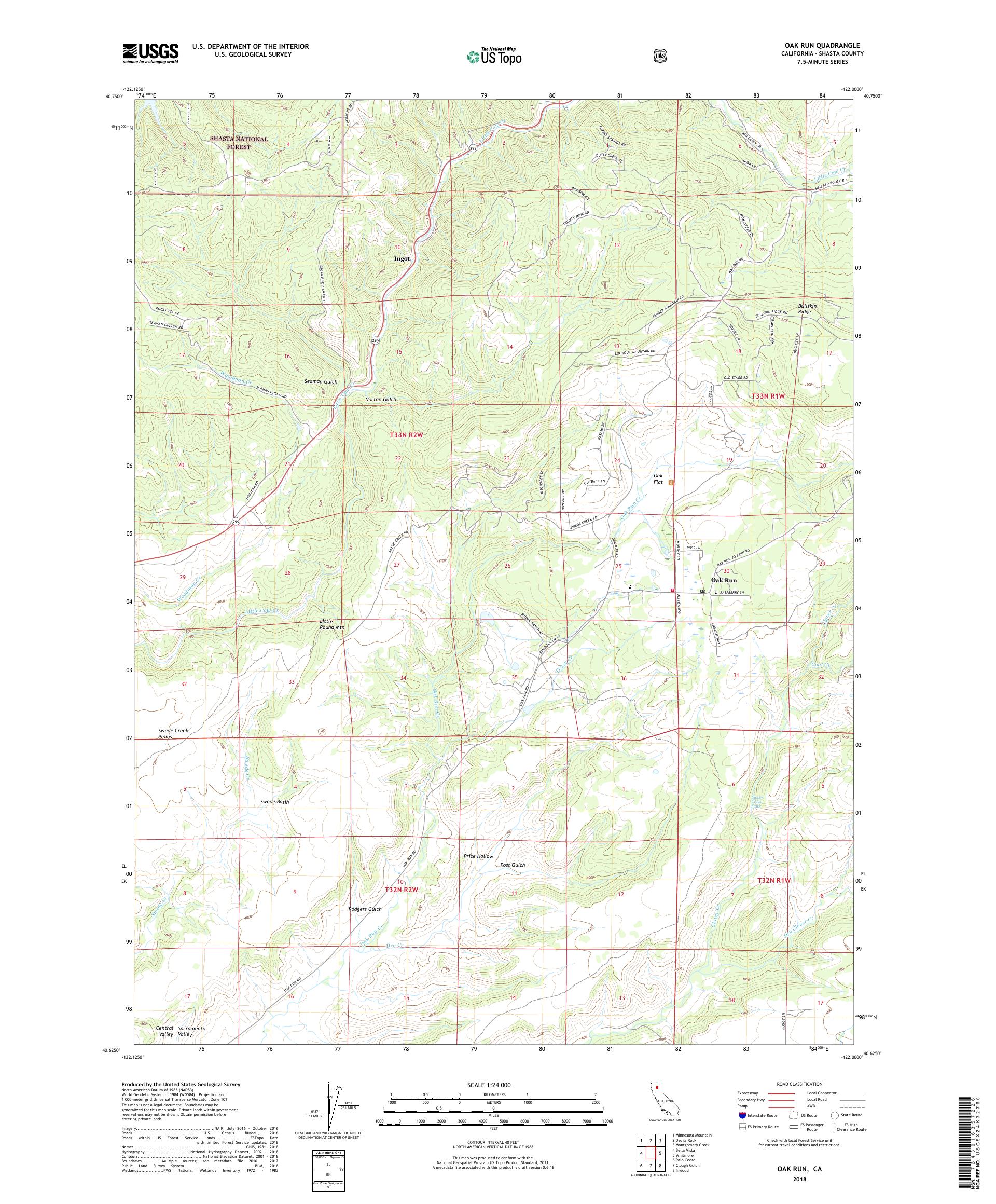 Oak Run California US Topo Map – MyTopo Map Store