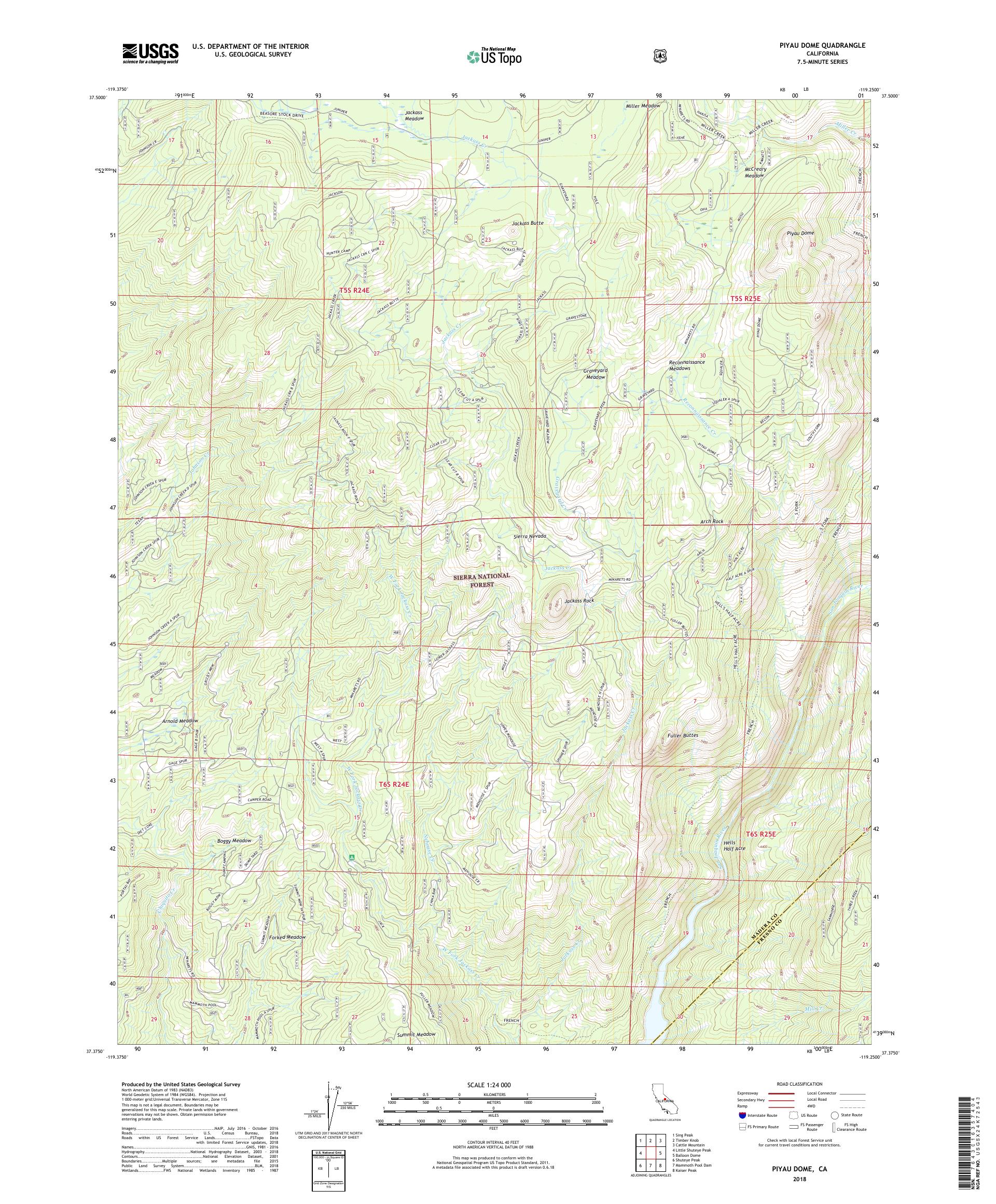 Piyau Dome California US Topo Map – MyTopo Map Store