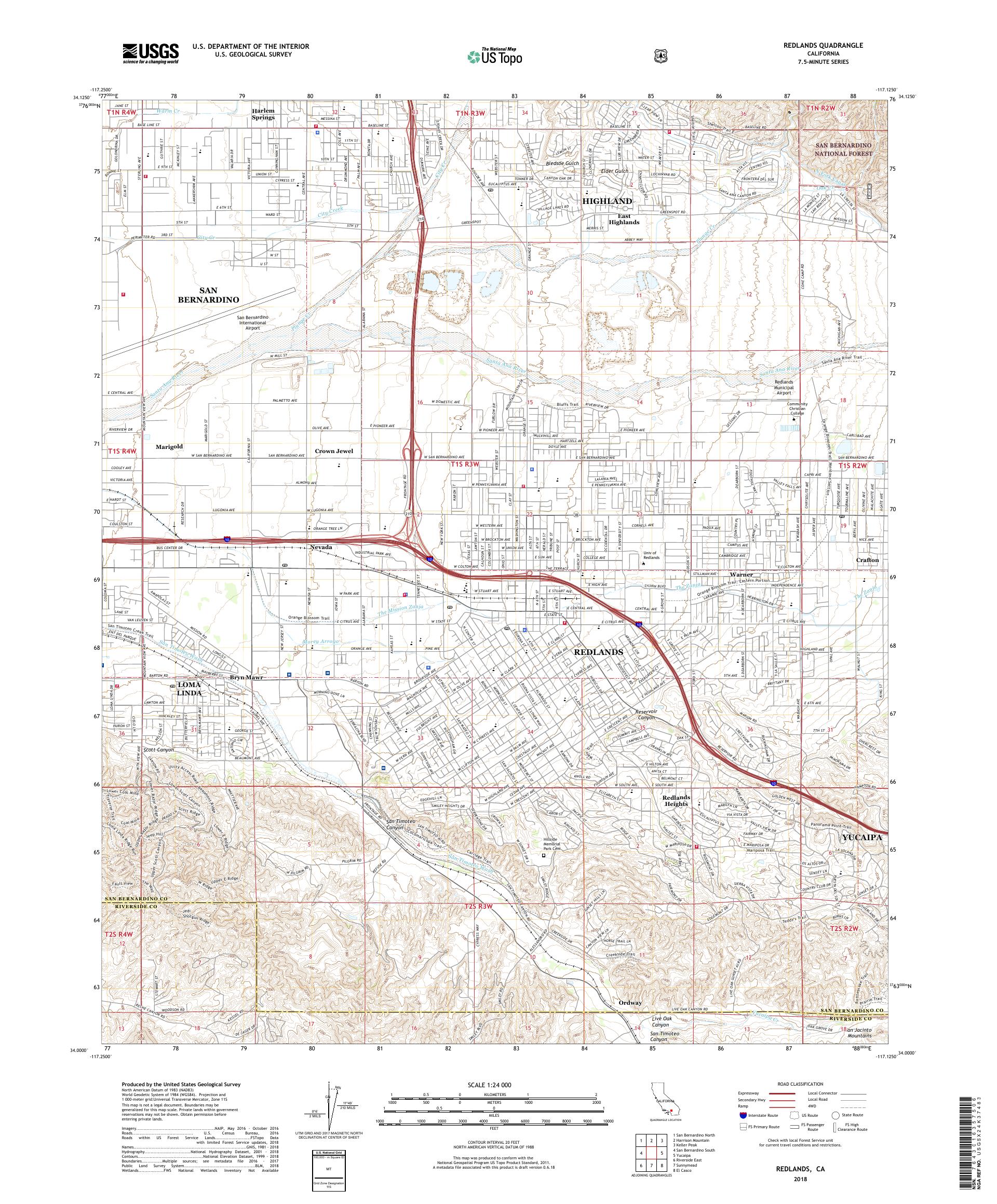 Redlands California US Topo Map – MyTopo Map Store