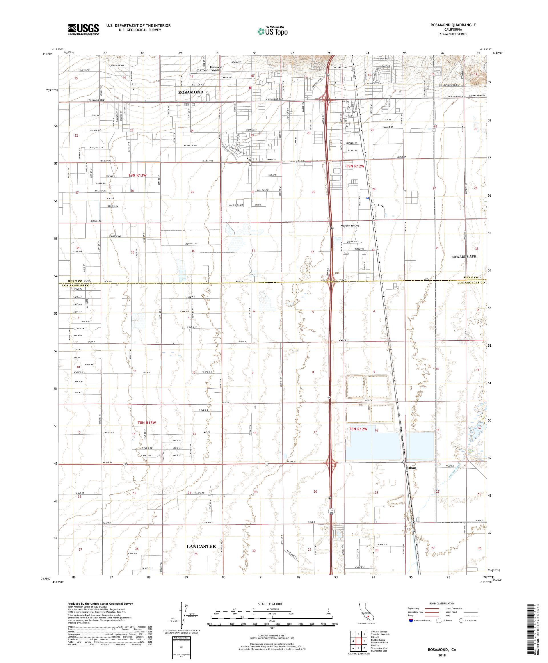 Rosamond California US Topo Map – MyTopo Map Store