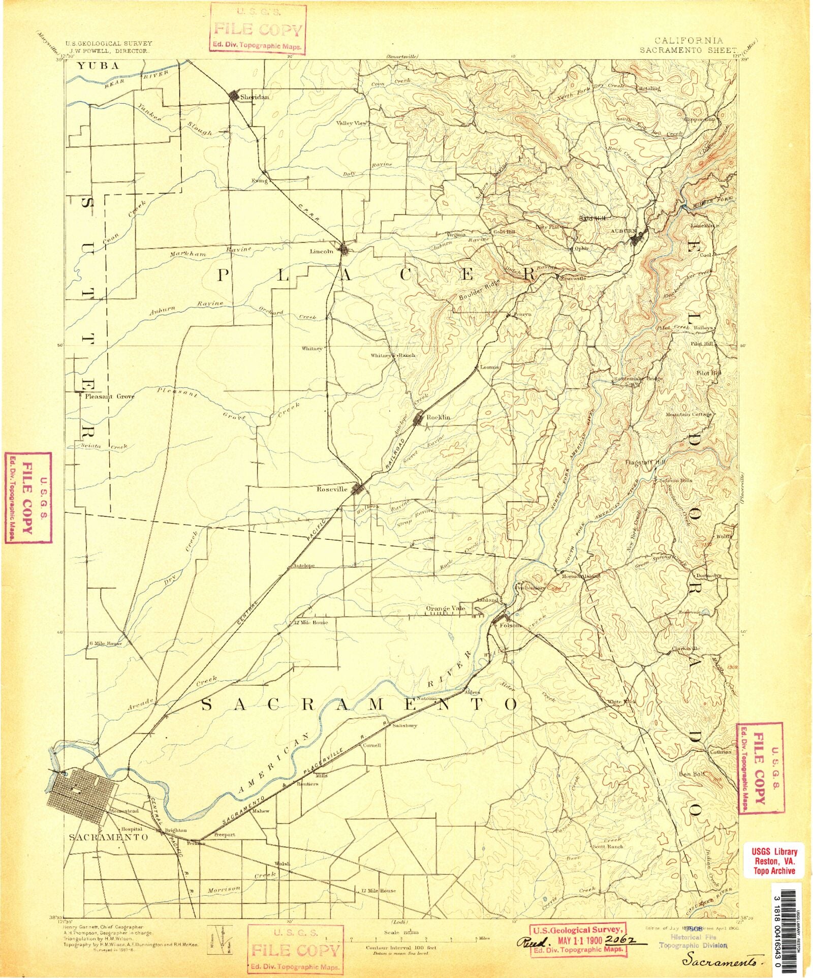 Historic 1893 Sacramento California 30'x30' Topo Map – MyTopo Map Store