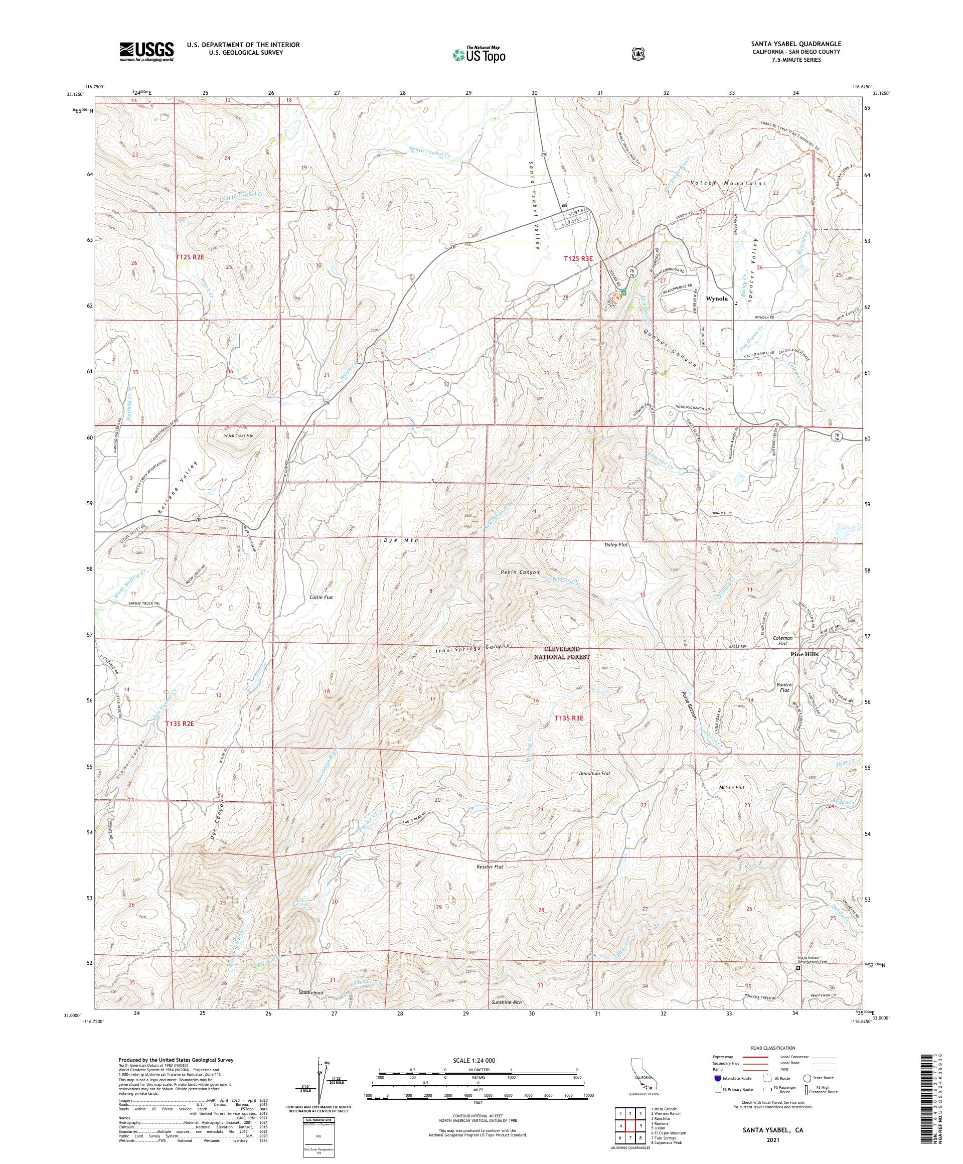 Santa Ysabel California US Topo Map – MyTopo Map Store