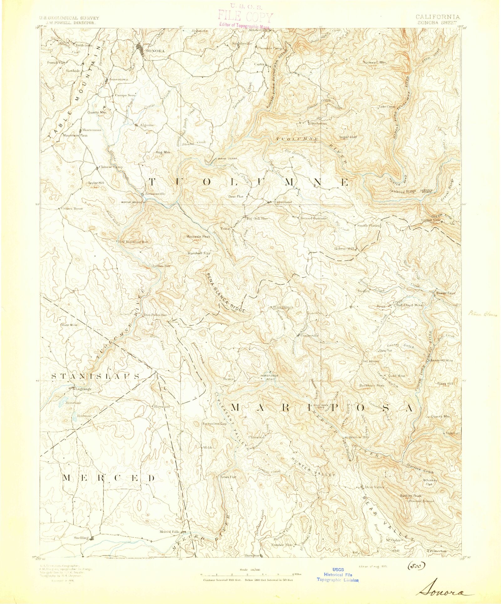 Historic 1893 Sonora California 30'x30' Topo Map – MyTopo Map Store