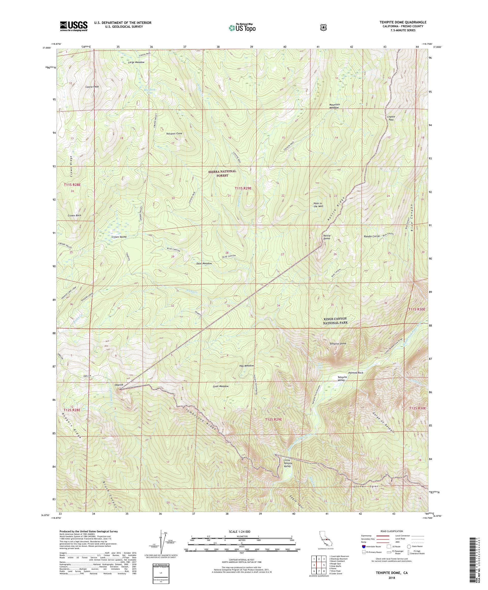 Tehipite Dome California US Topo Map – MyTopo Map Store