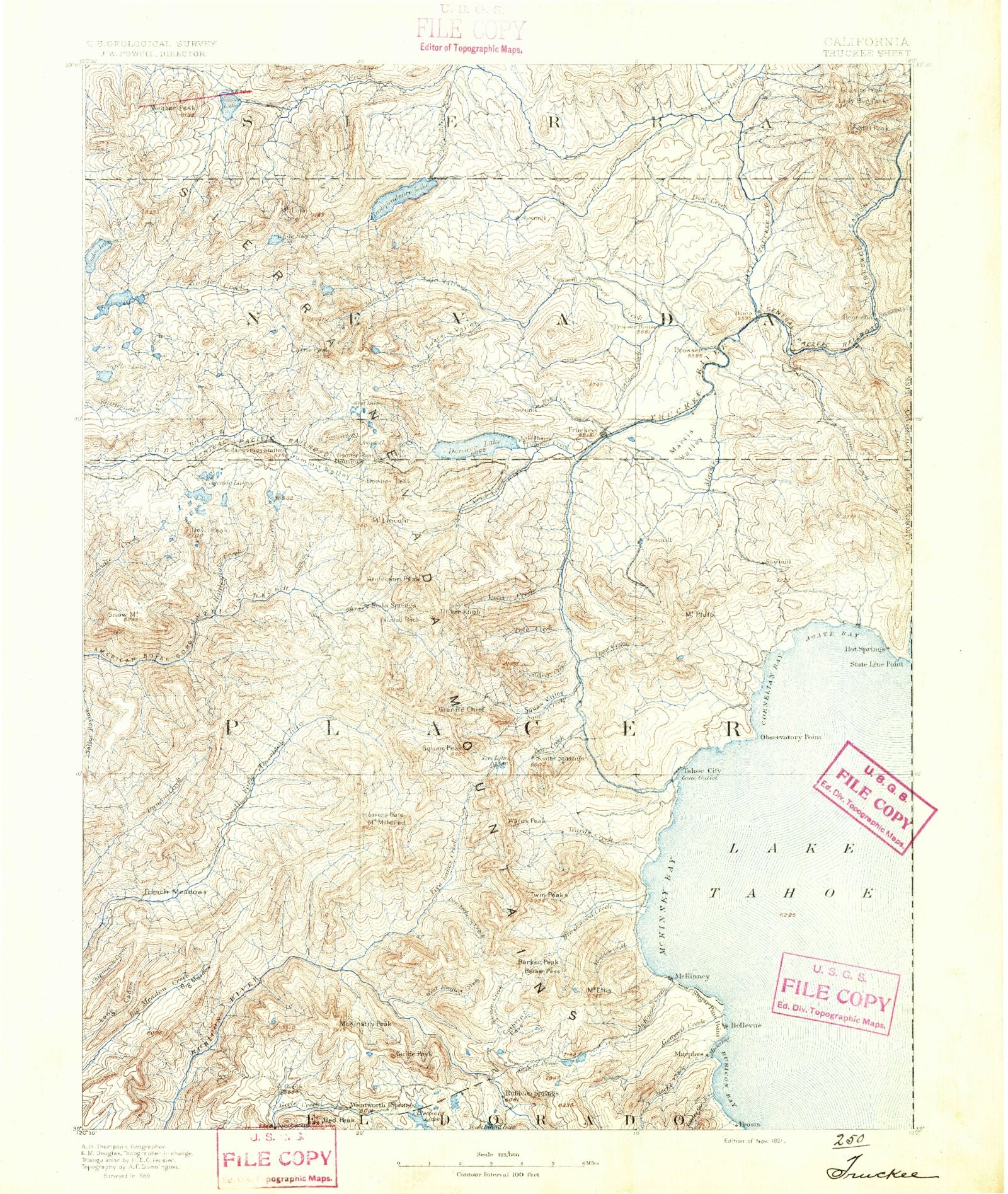 Historic 1891 Truckee California 30'x30' Topo Map – MyTopo Map Store