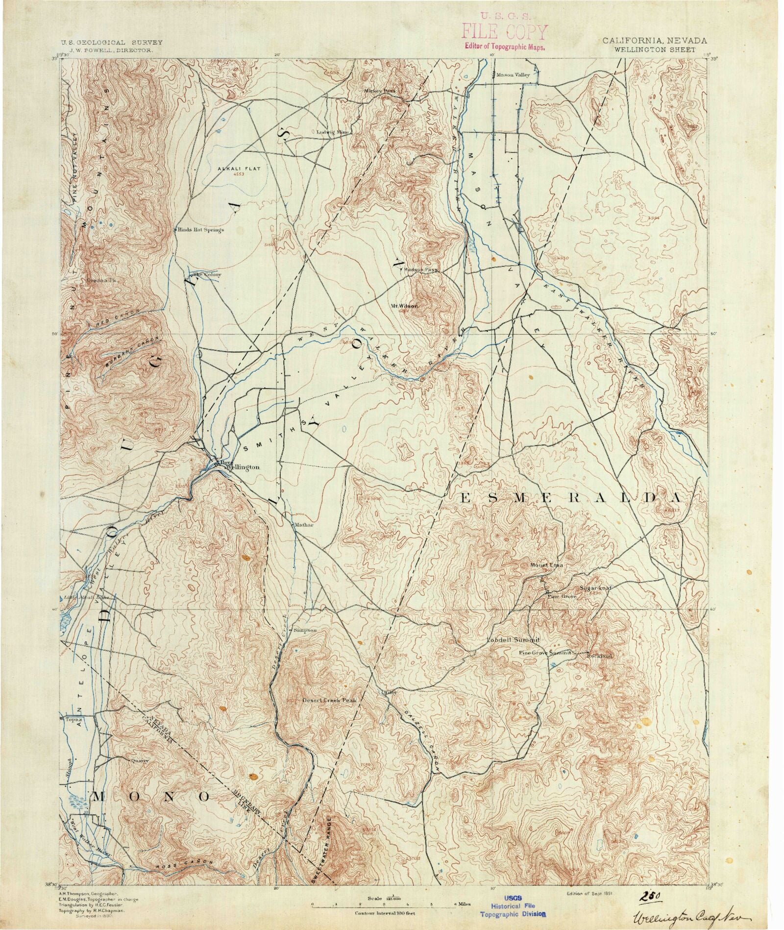 Historic 1891 Wellington Nevada 30'x30' Topo Map – MyTopo Map Store
