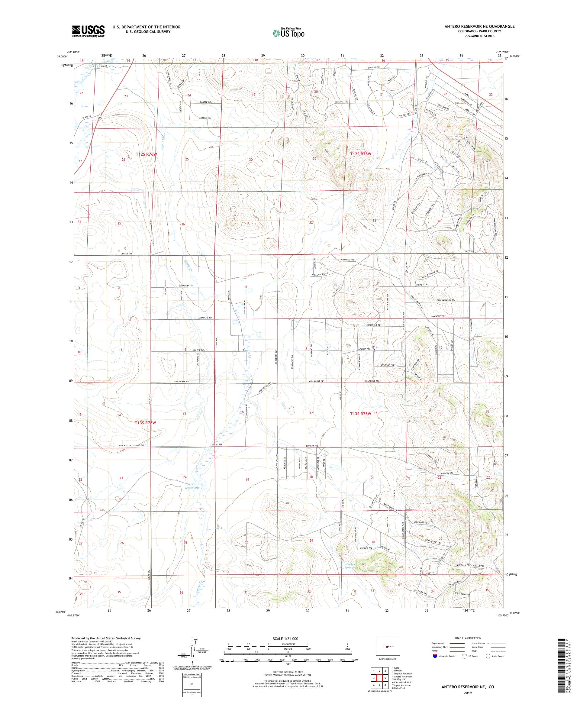 Antero Reservoir NE Colorado US Topo Map – MyTopo Map Store