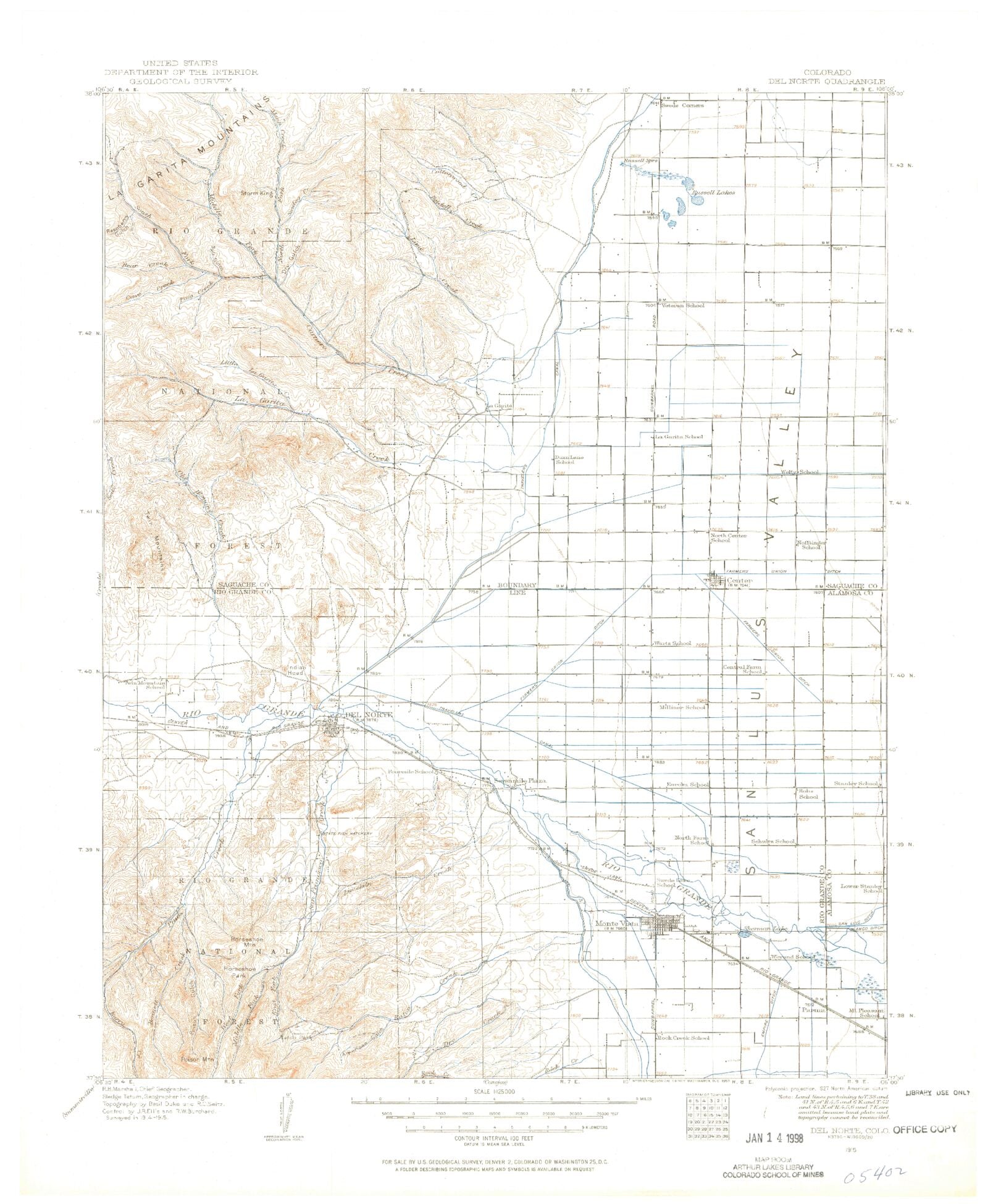 Historic 1915 Del Norte Colorado 30'x30' Topo Map – MyTopo Map Store