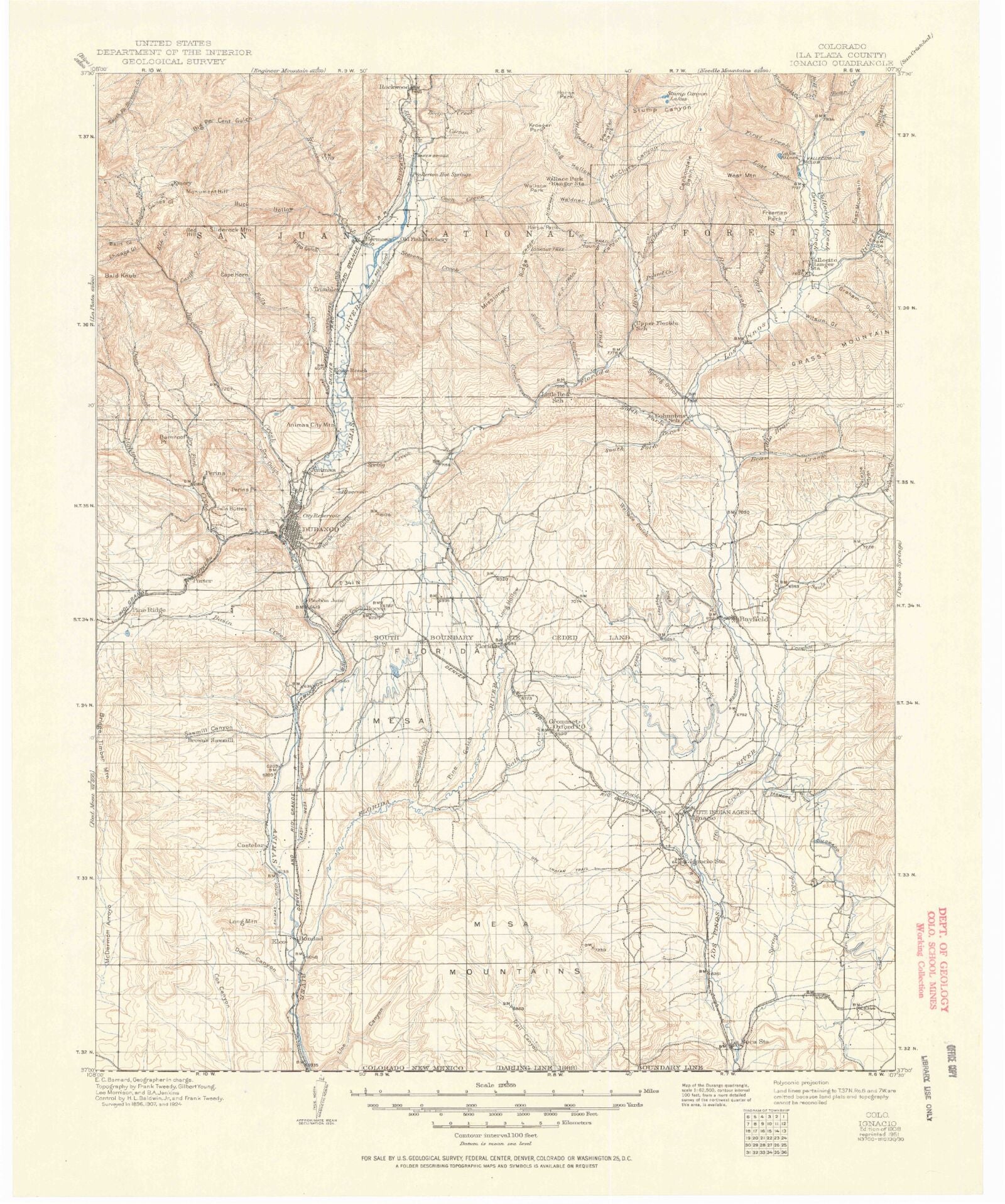 Historic 1908 Ignacio Colorado 30'x30' Topo Map – MyTopo Map Store