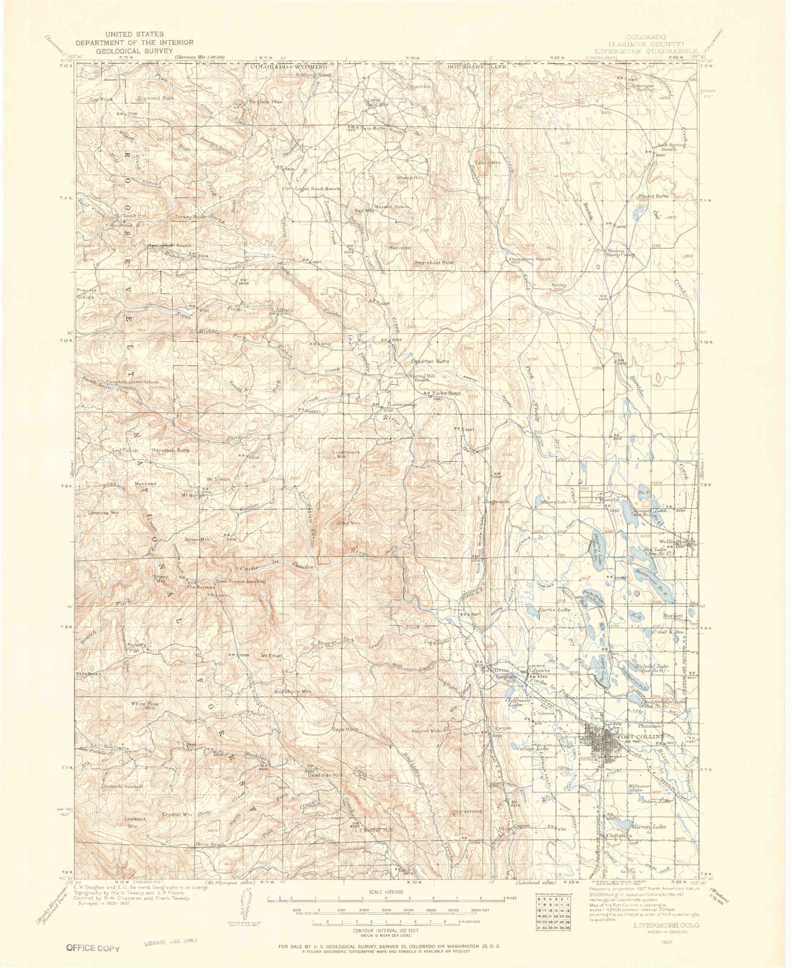 Historic 1907 Livermore Colorado 30'x30' Topo Map – MyTopo Map Store