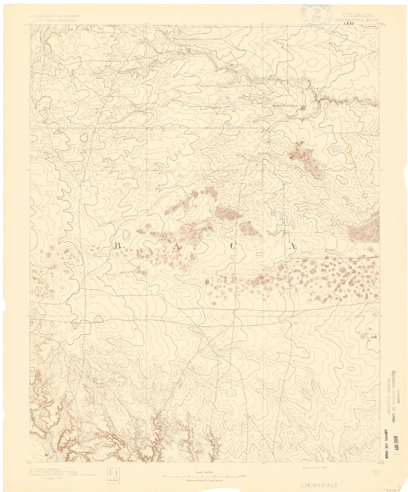 Historic 1891 Springfield Colorado 30'x30' Topo Map – MyTopo Map Store