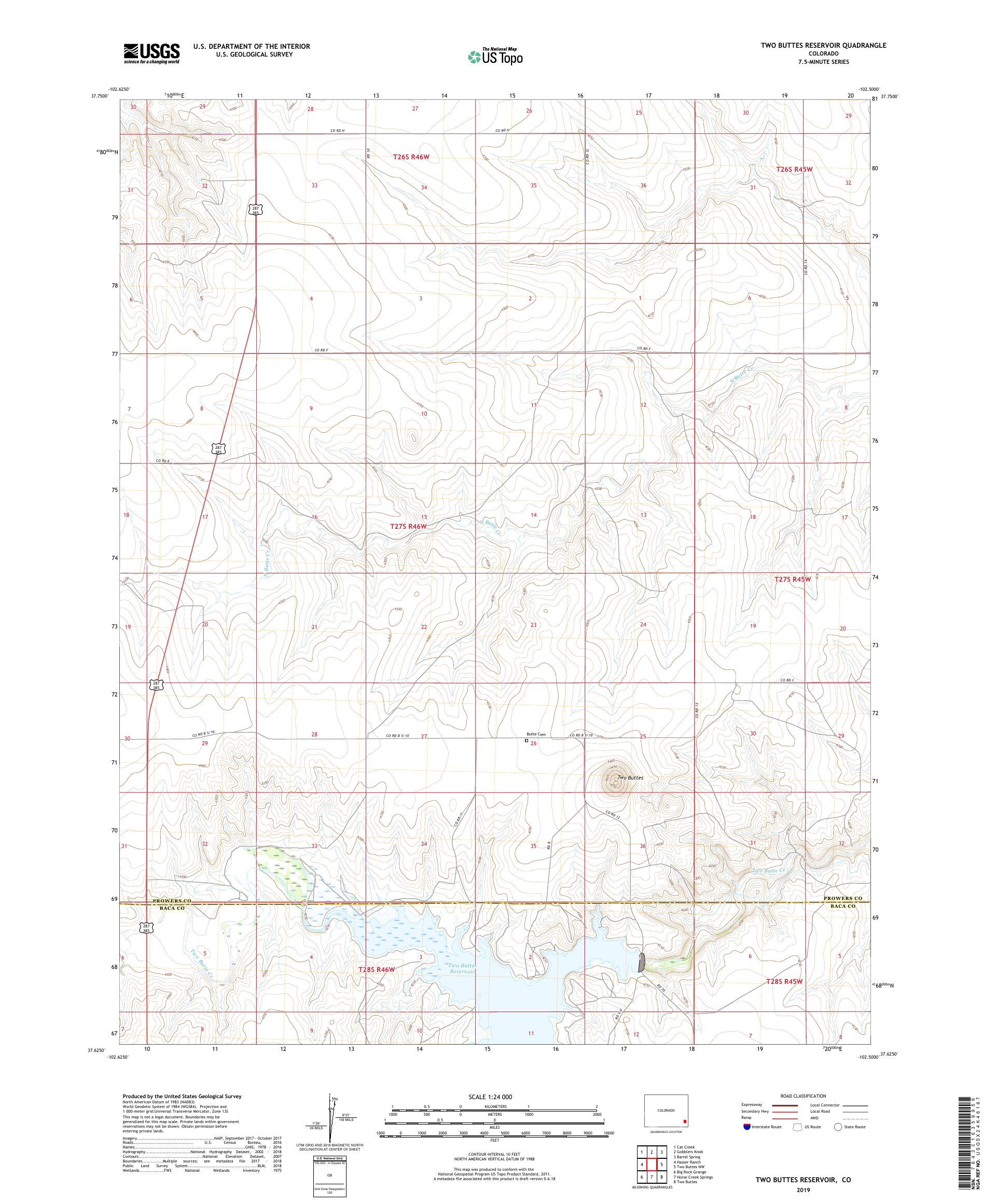 Two Buttes Reservoir Colorado US Topo Map – MyTopo Map Store