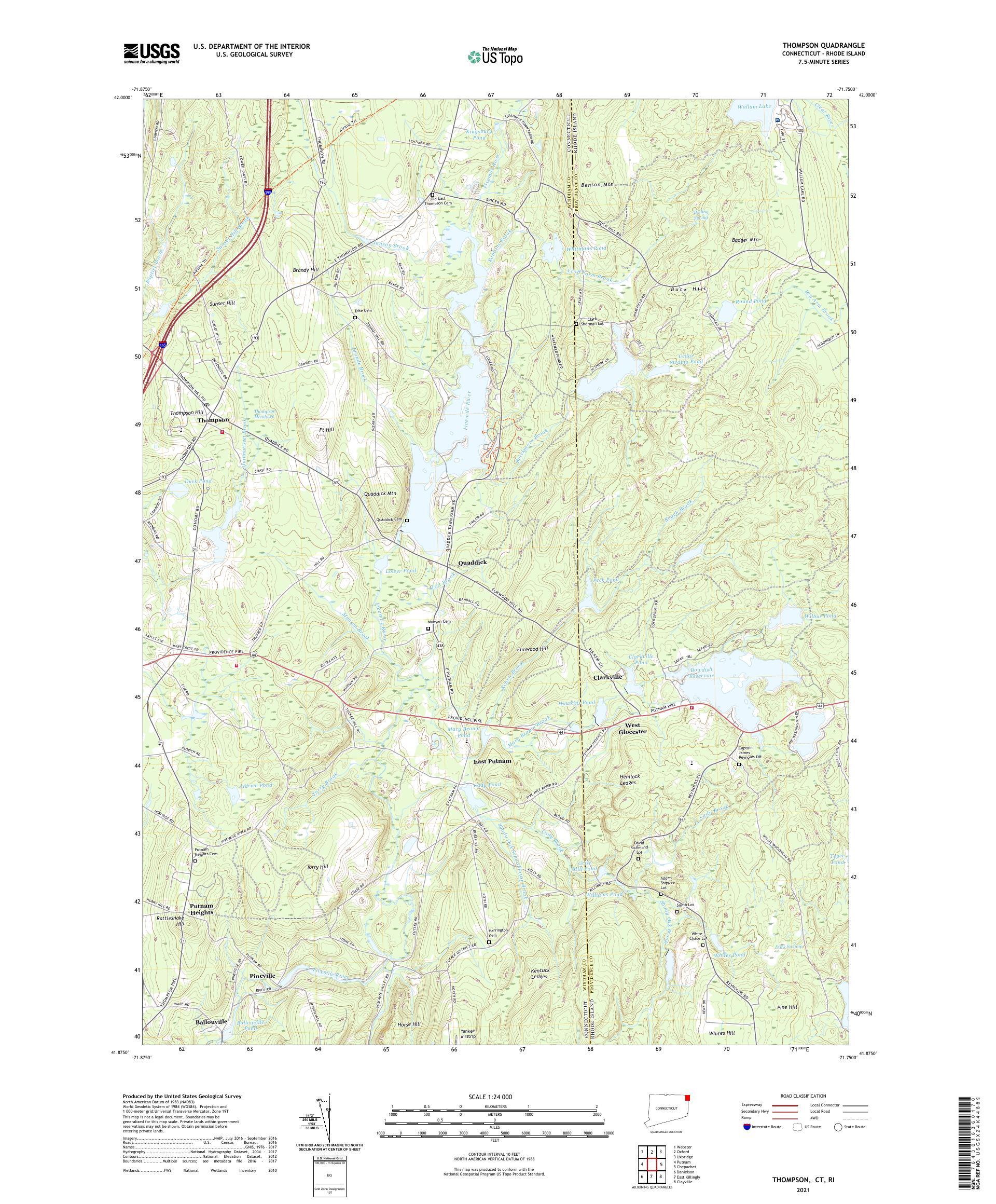 Thompson Connecticut US Topo Map – MyTopo Map Store