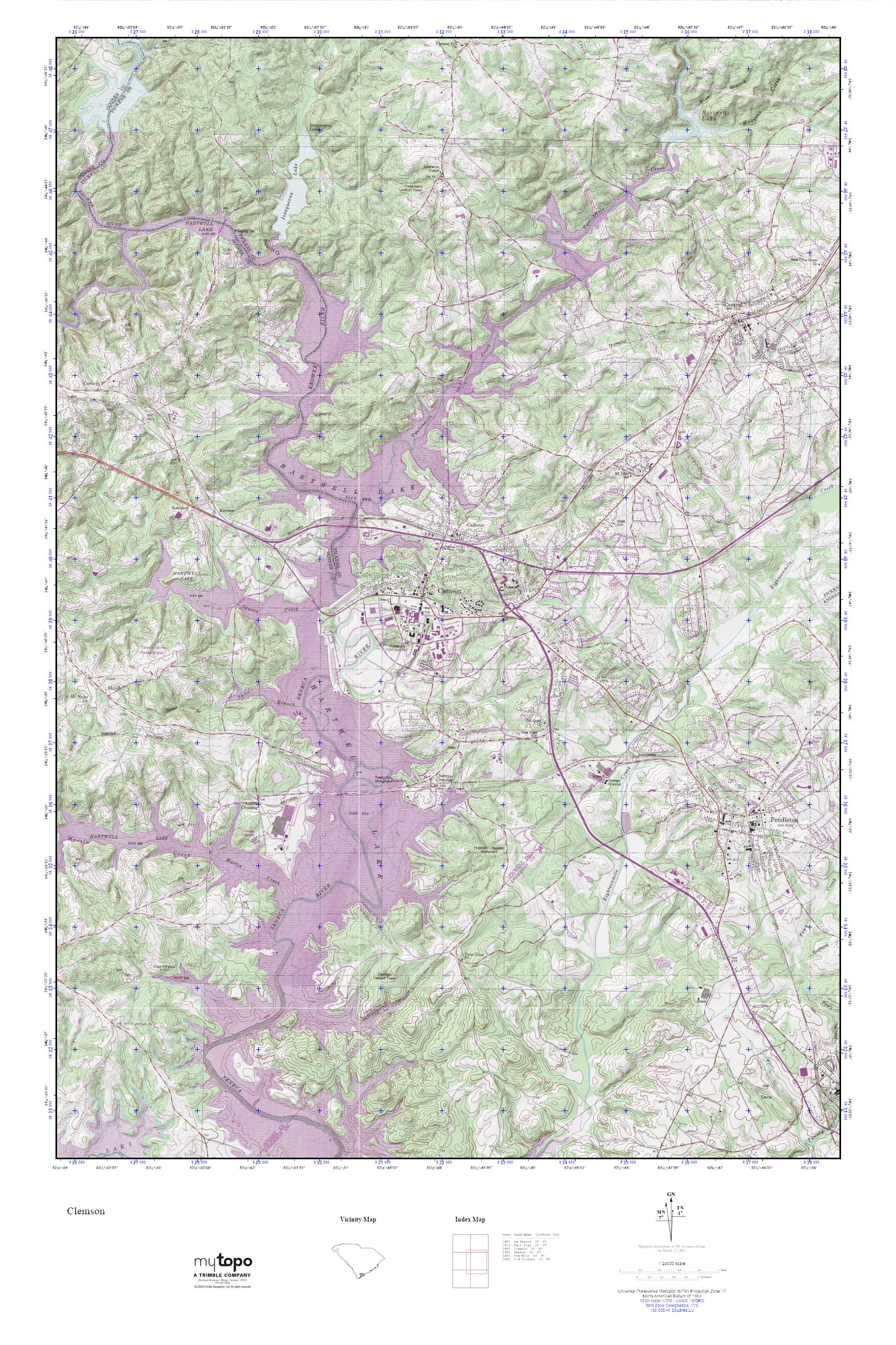 Clemson MyTopo Explorer Series Map – MyTopo Map Store