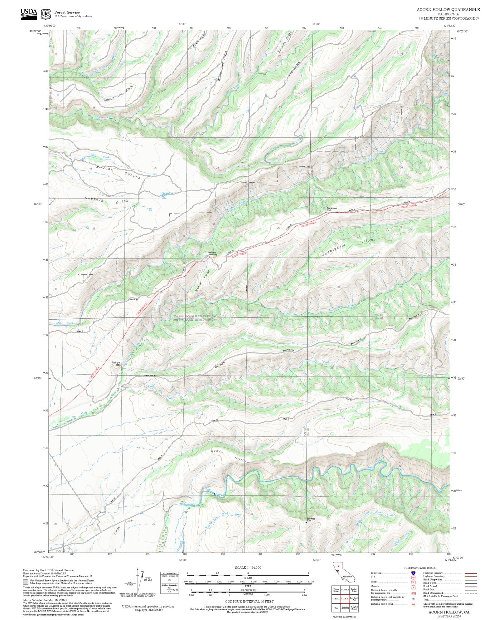 2025 Forest Service Topo Map of Acorn Hollow California – MyTopo Map Store