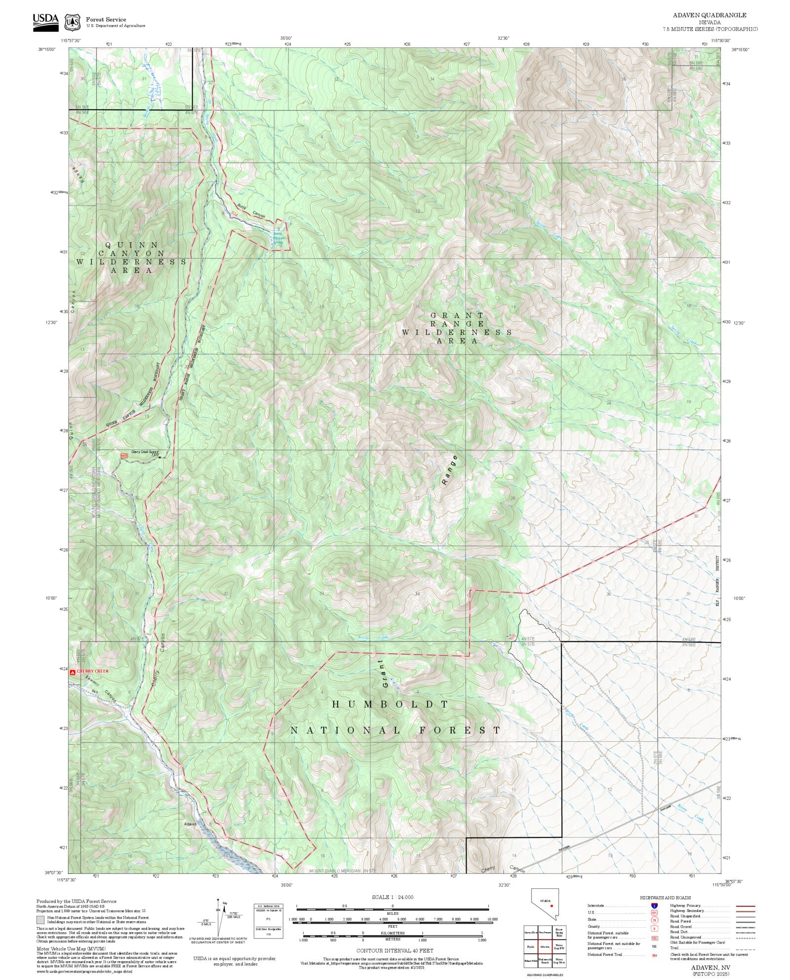 2025 Forest Service Topo Map of Adaven Nevada – MyTopo Map Store