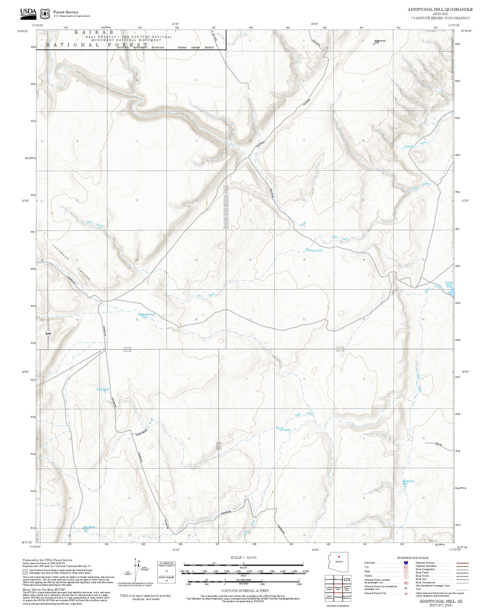 2025 Forest Service Topo Map of Additional Hill Arizona – MyTopo Map Store