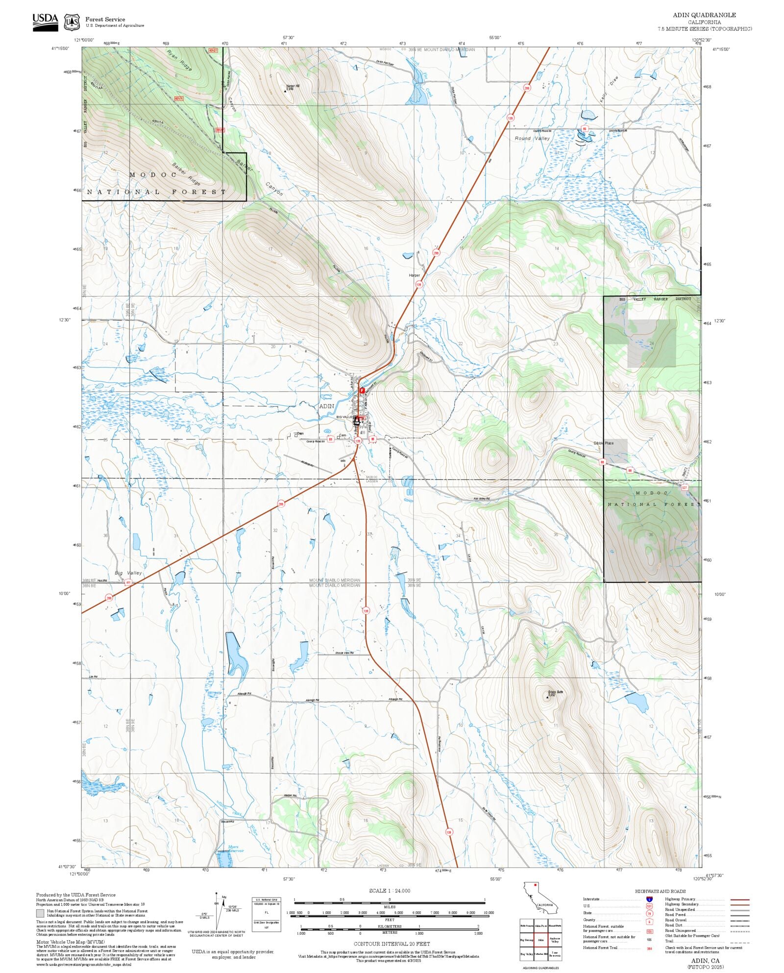 2025 Forest Service Topo Map of Adin California – MyTopo Map Store