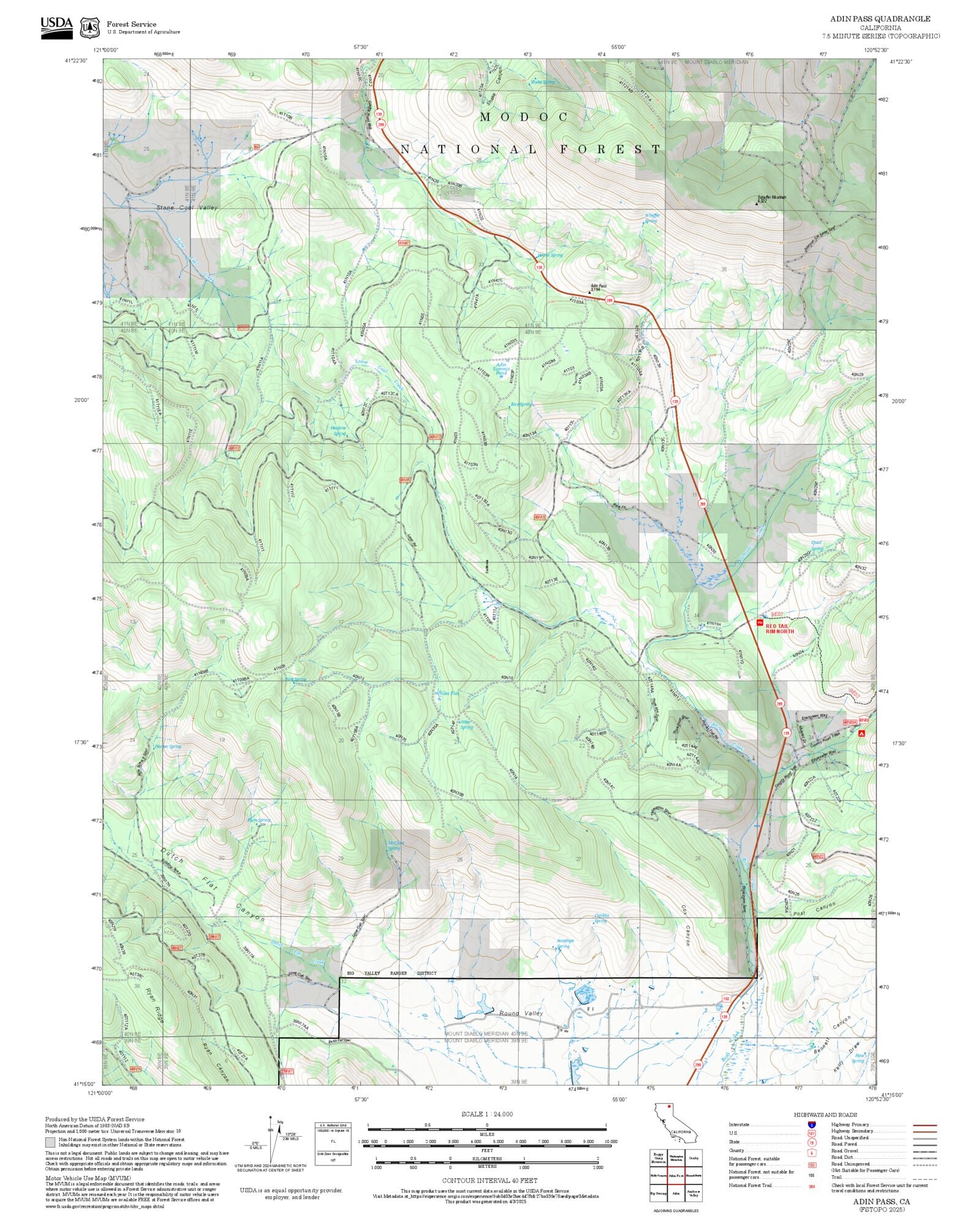 2025 Forest Service Topo Map of Adin Pass California – MyTopo Map Store