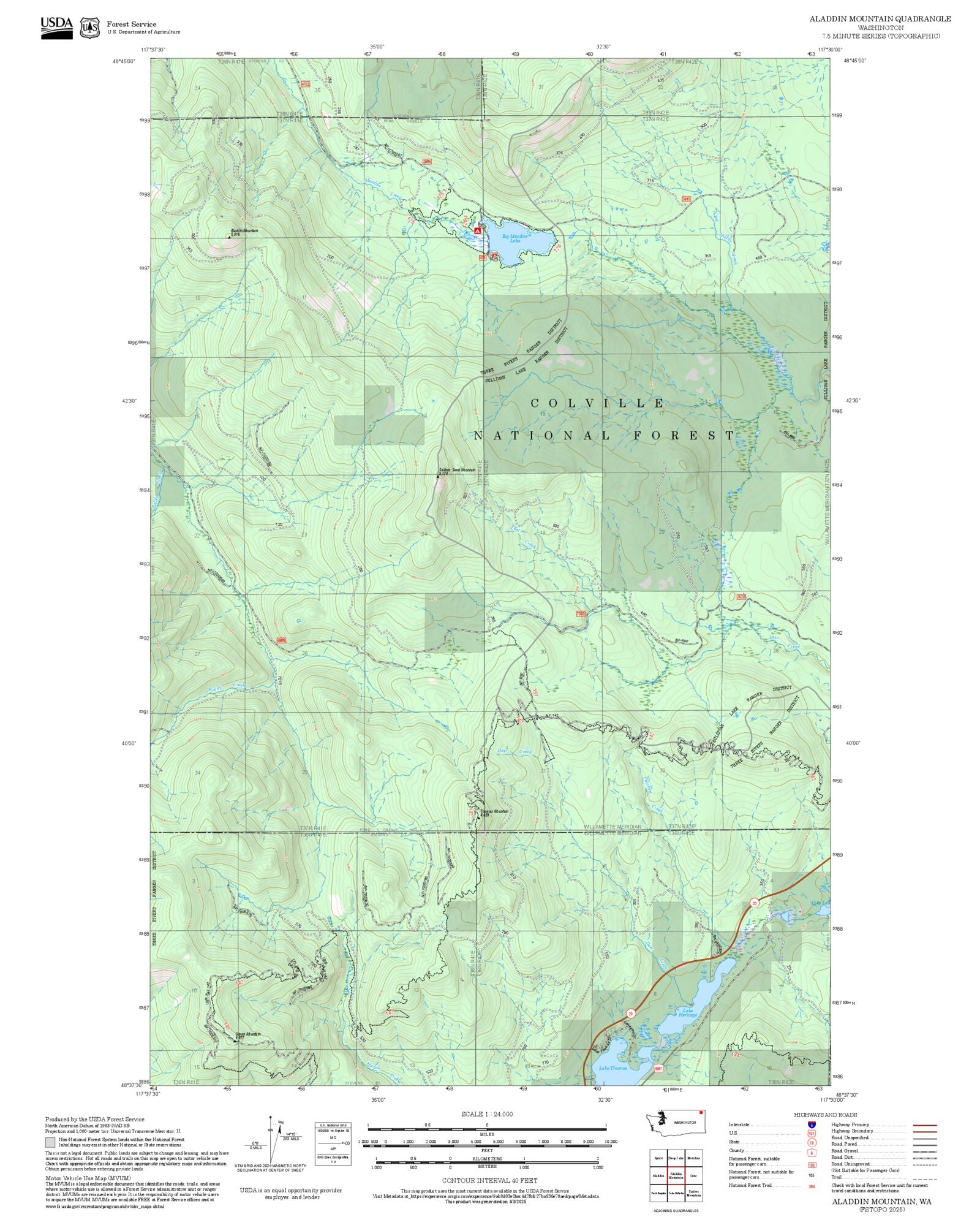 2025 Forest Service Topo Map of Aladdin Mountain Washington – MyTopo ...