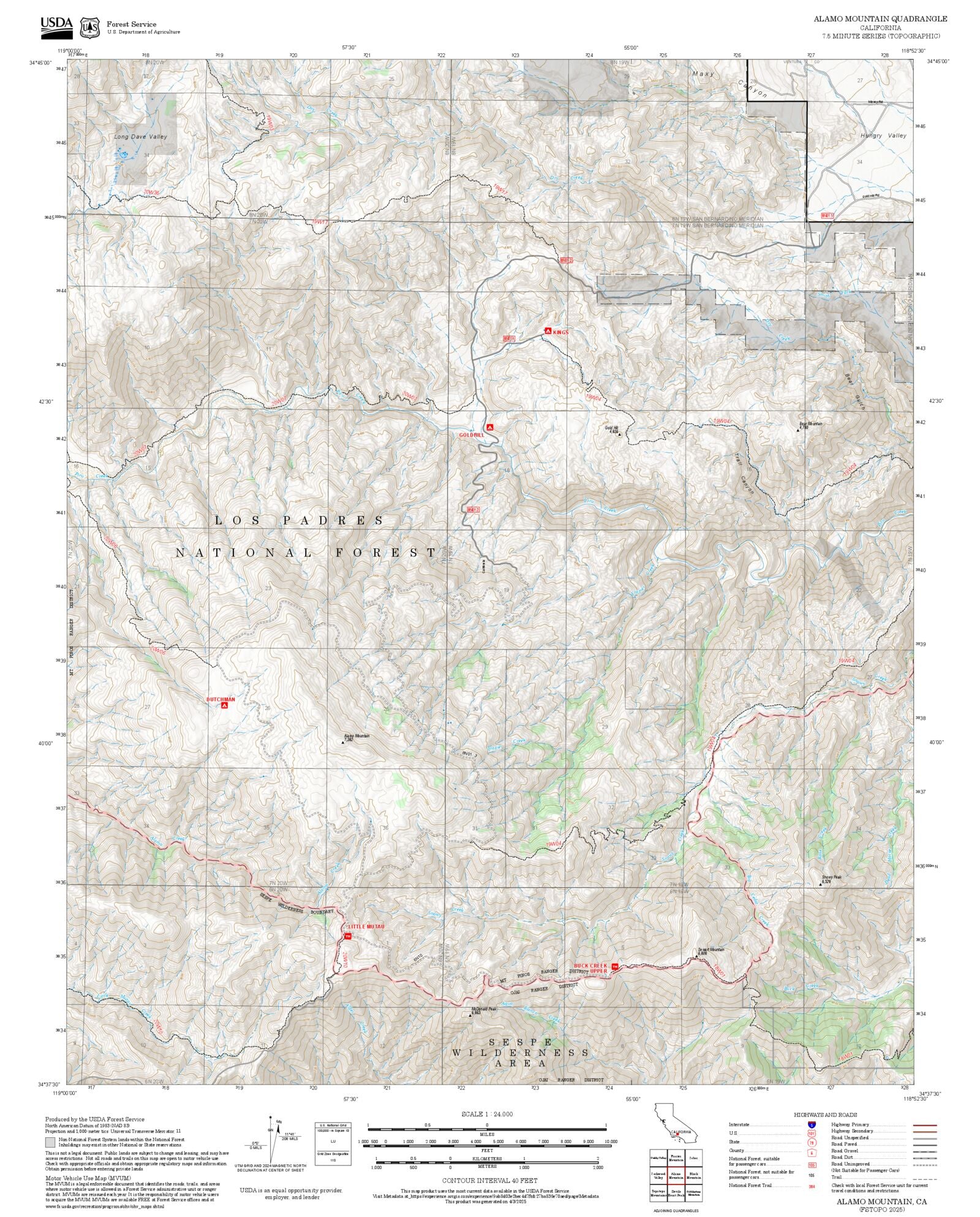 2025 Forest Service Topo Map of Alamo Mountain California – MyTopo Map ...