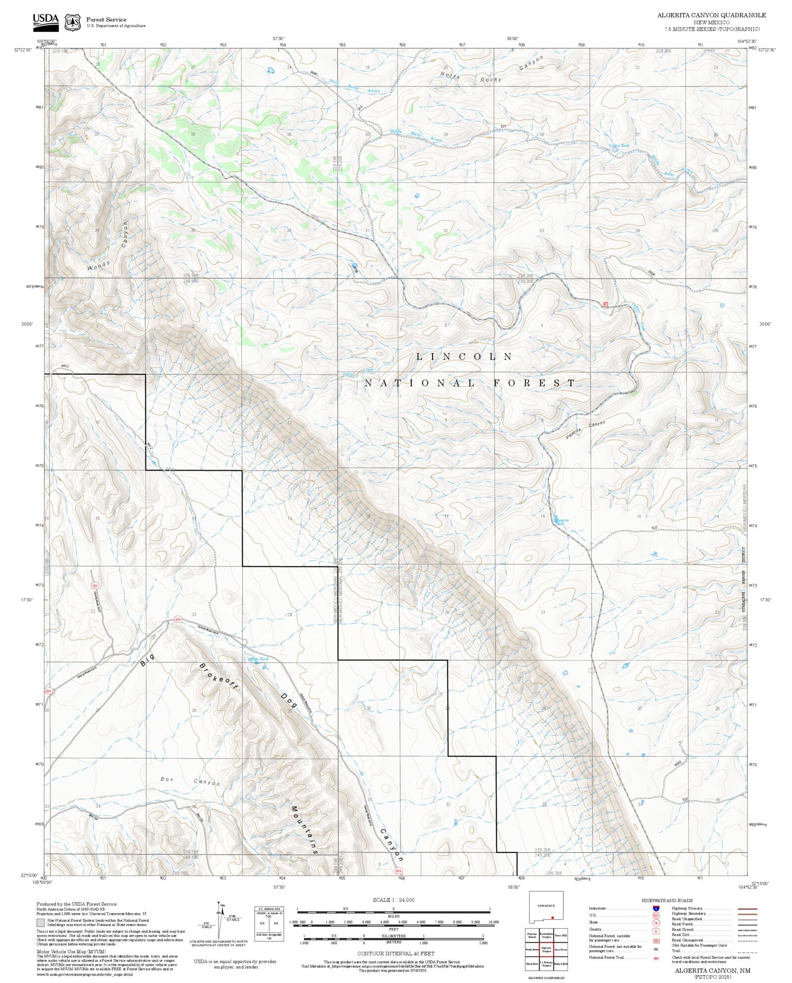 2025 Forest Service Topo Map of Algerita Canyon New Mexico – MyTopo Map ...