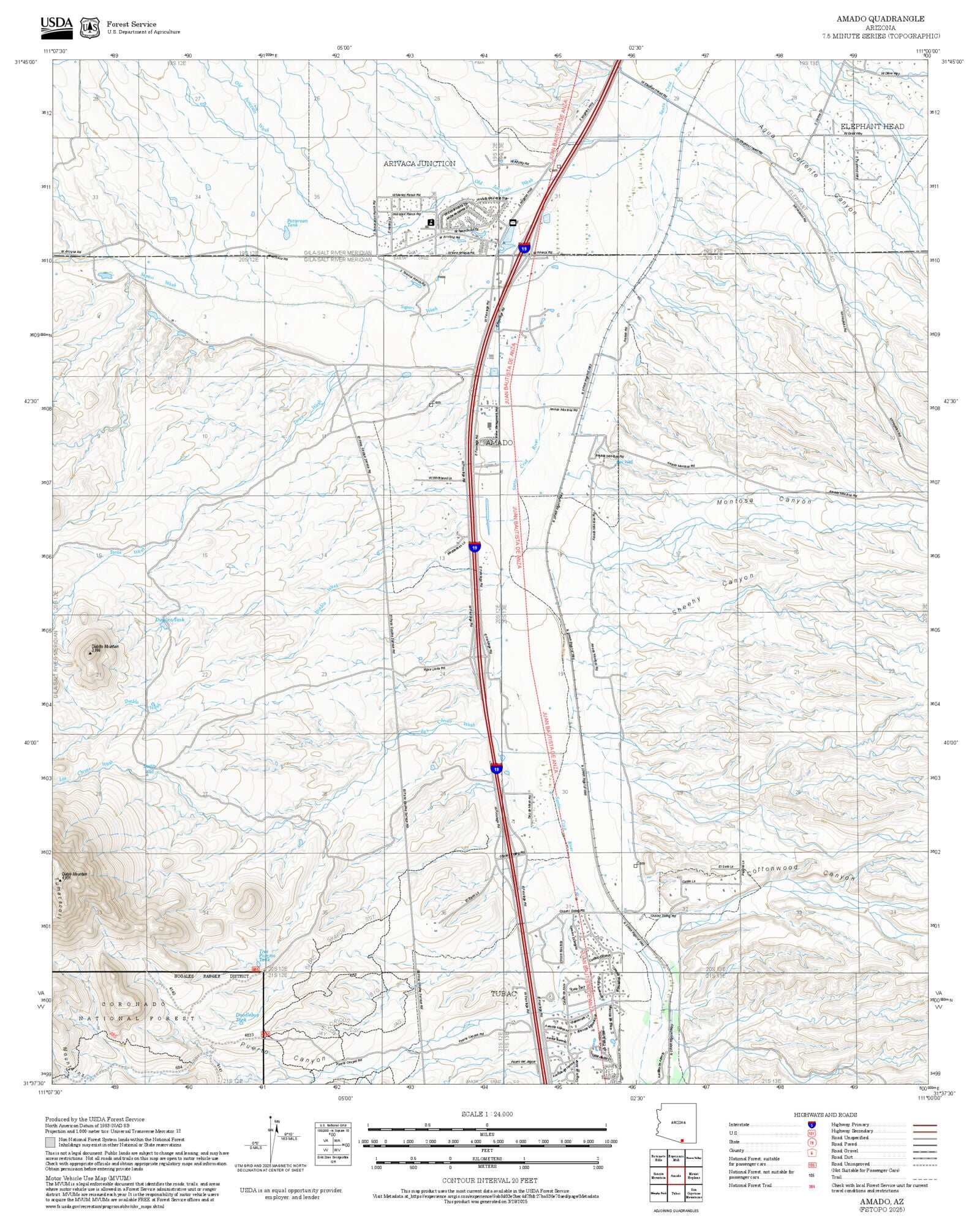 2025 Forest Service Topo Map of Amado Arizona – MyTopo Map Store