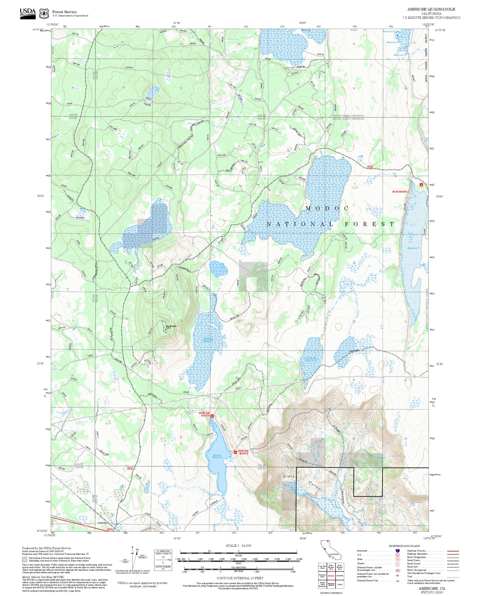 2025 Forest Service Topo Map of Ambrose California – MyTopo Map Store
