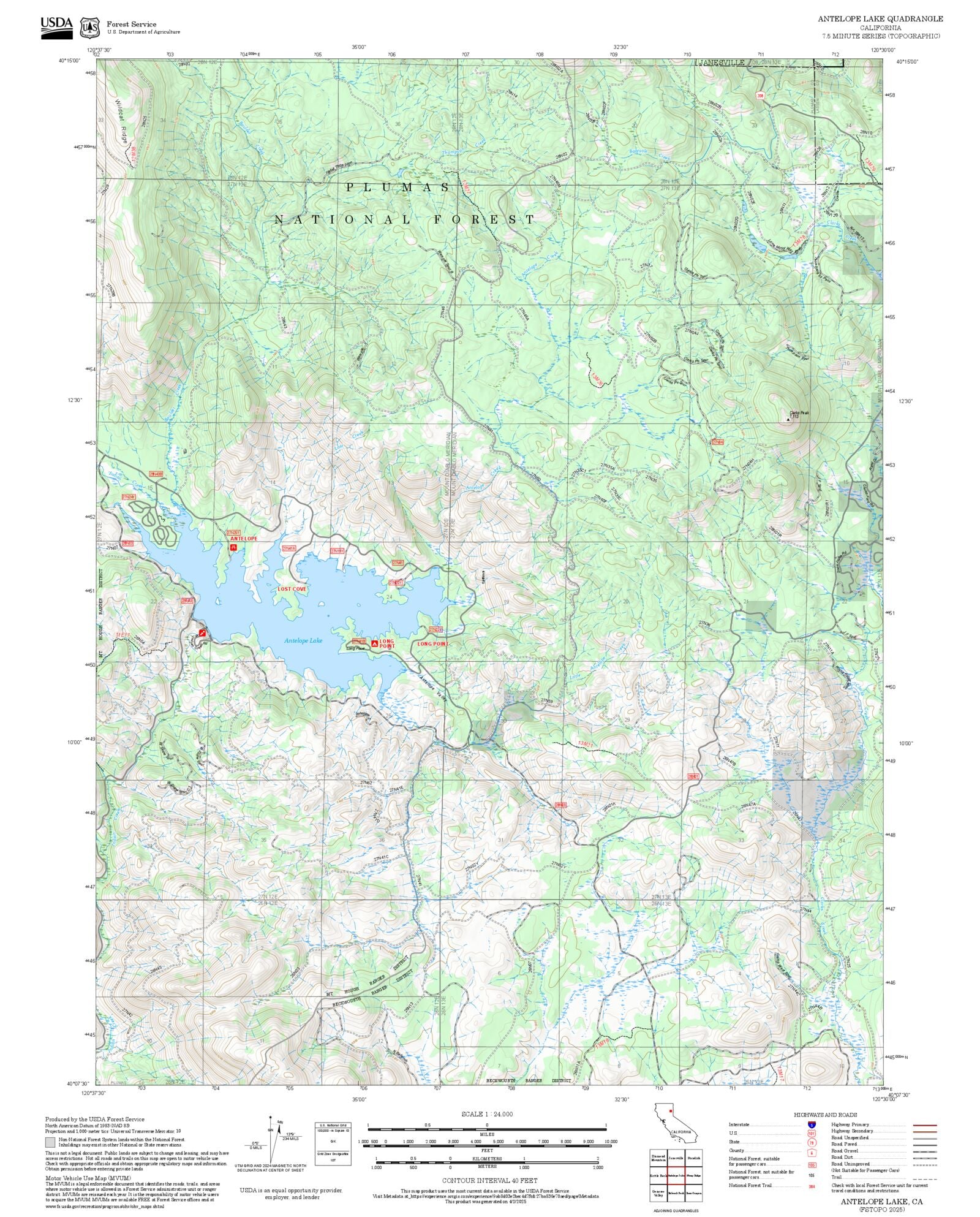 2025 Forest Service Topo Map of Antelope Lake California – MyTopo Map Store