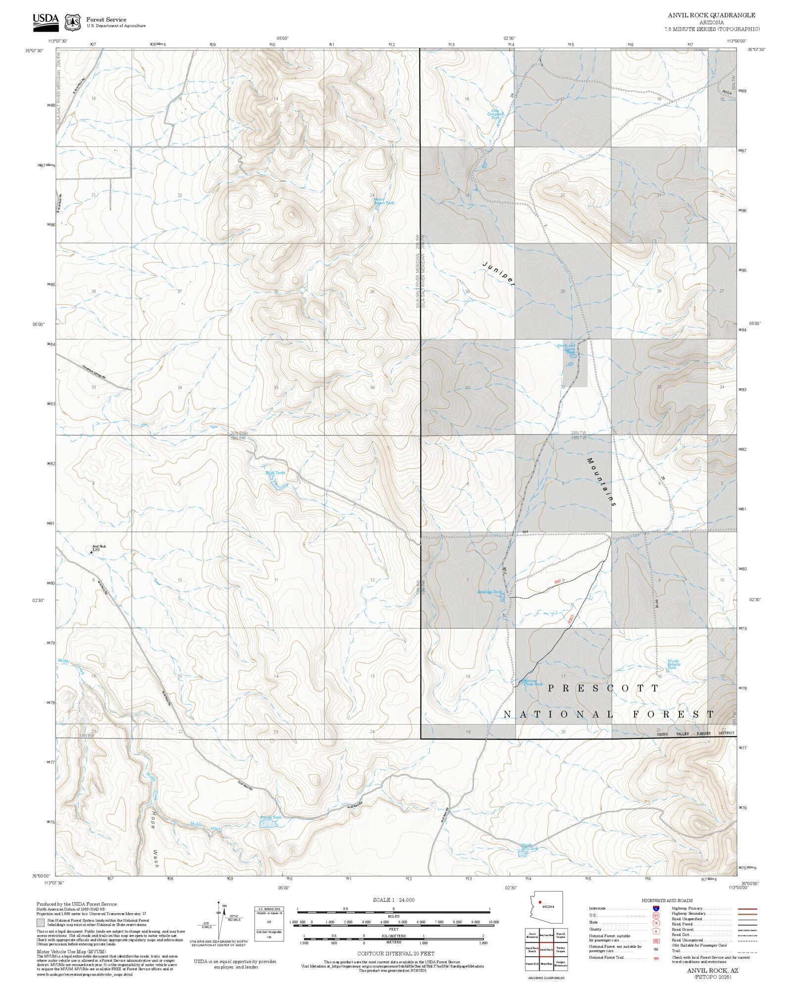 2025 Forest Service Topo Map of Anvil Rock Arizona – MyTopo Map Store