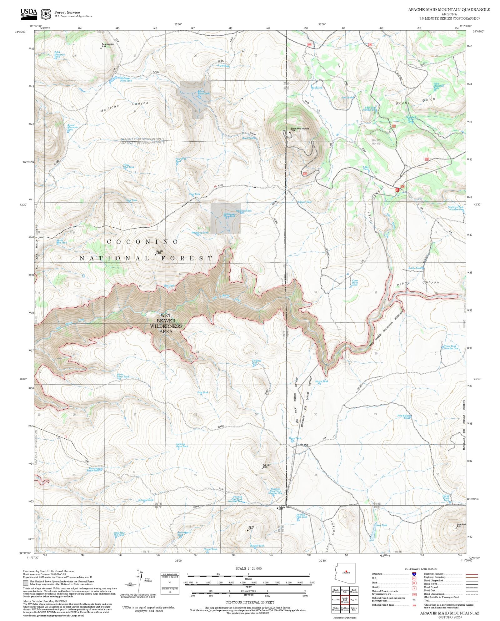 2025 Forest Service Topo Map of Apache Maid Mountain Arizona – MyTopo ...