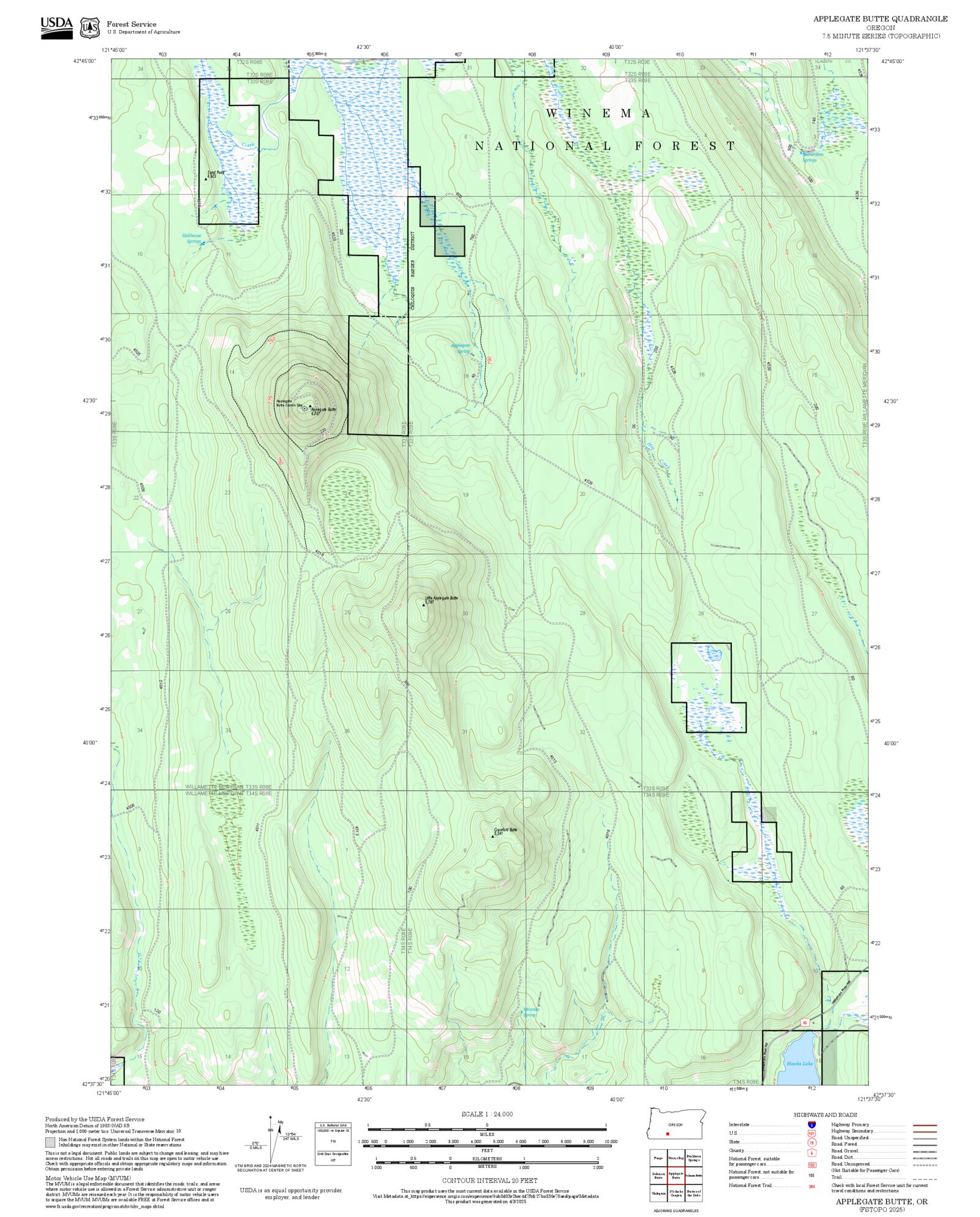 2025 Forest Service Topo Map of Applegate Butte Oregon – MyTopo Map Store